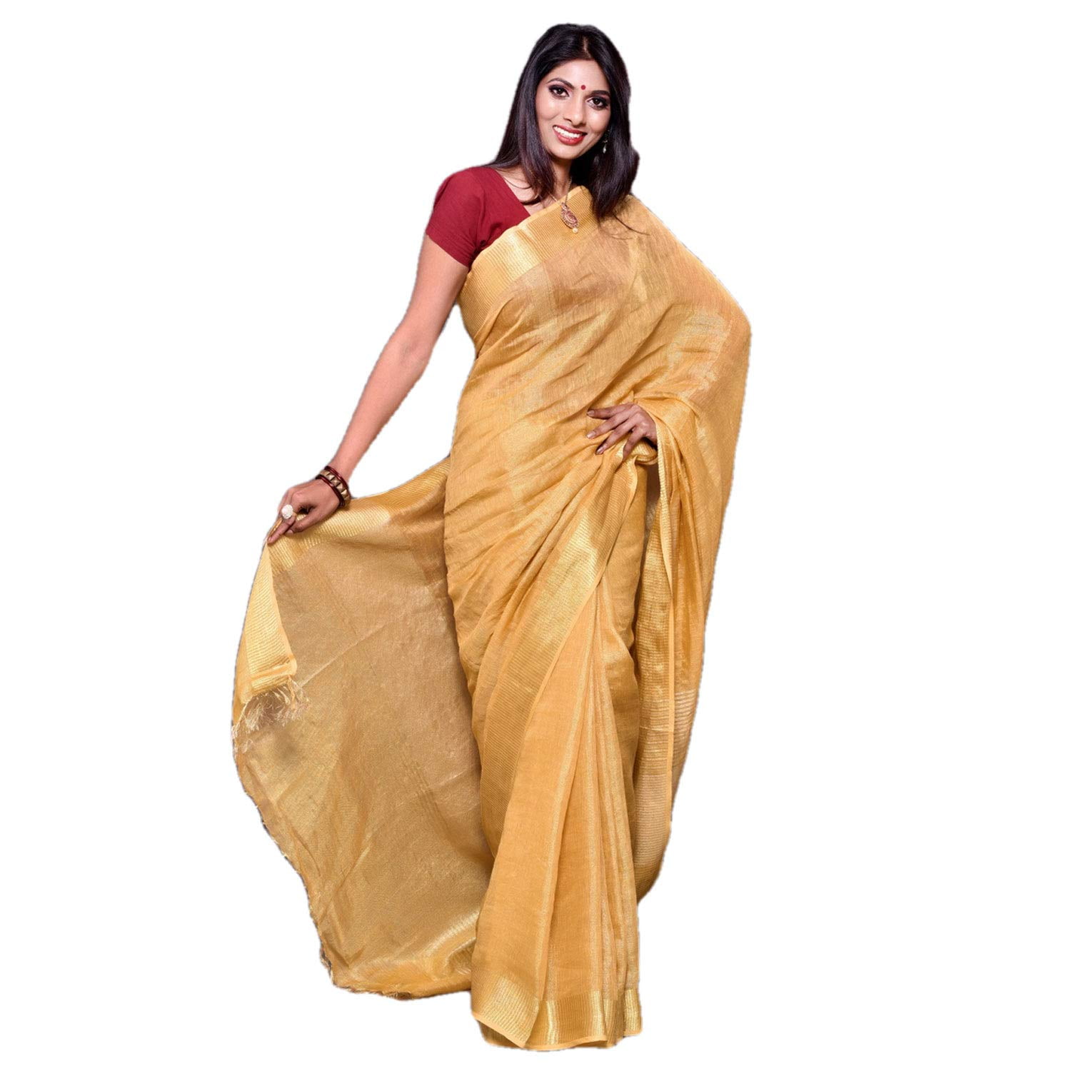 India Meets India Handmade Ethenic Saree/Sari [Golden color] Women ...