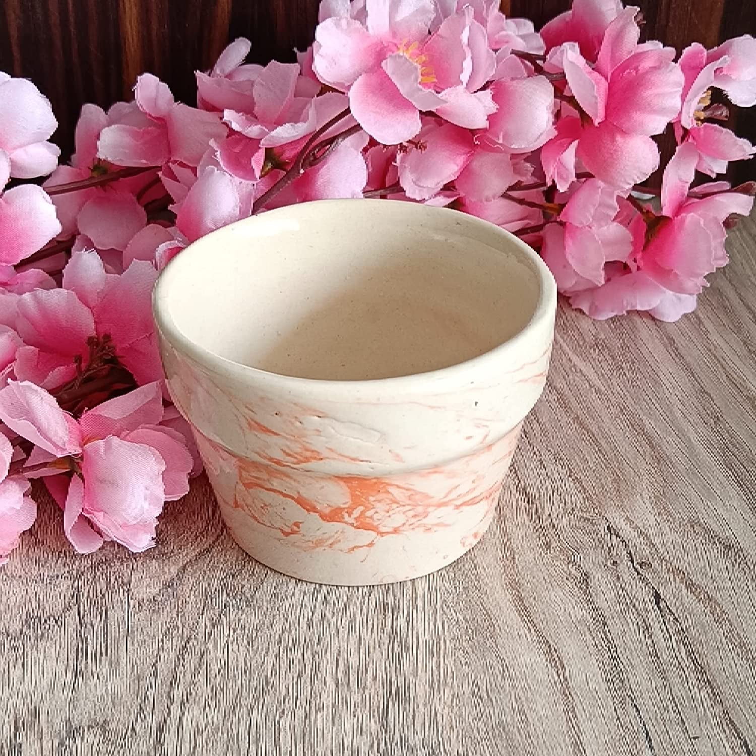 India Meets India Ceramic Planter [Cream w/ Orange Design], Small ...