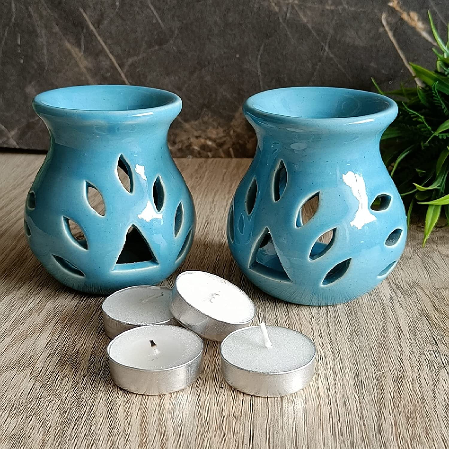 India Meets India Ceramic Tealight Candle Holder w/ 4 Tealight ...
