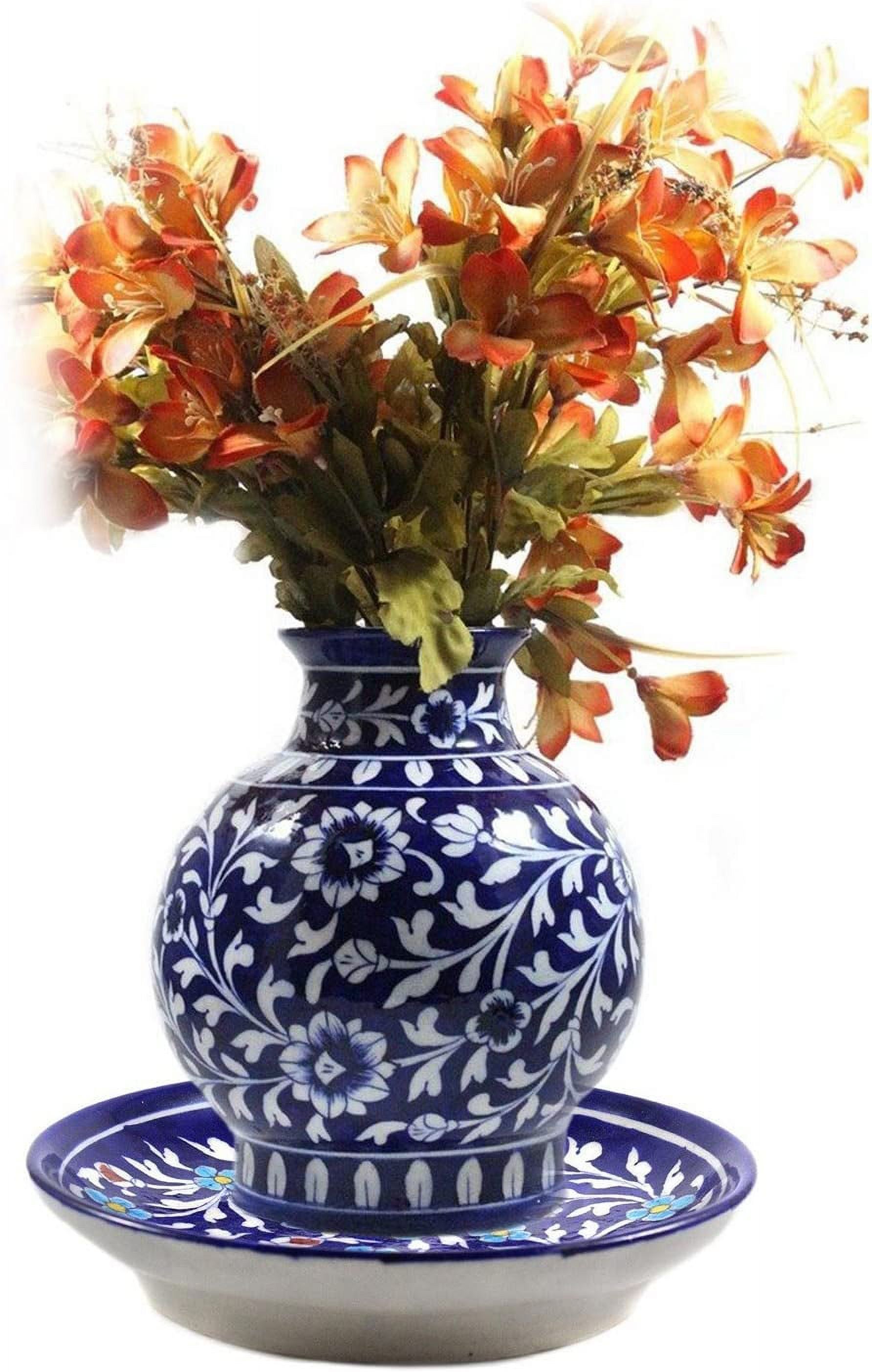 India Meets India Handicraft Ceramic Wall Plate 8" with Flower Vase ...