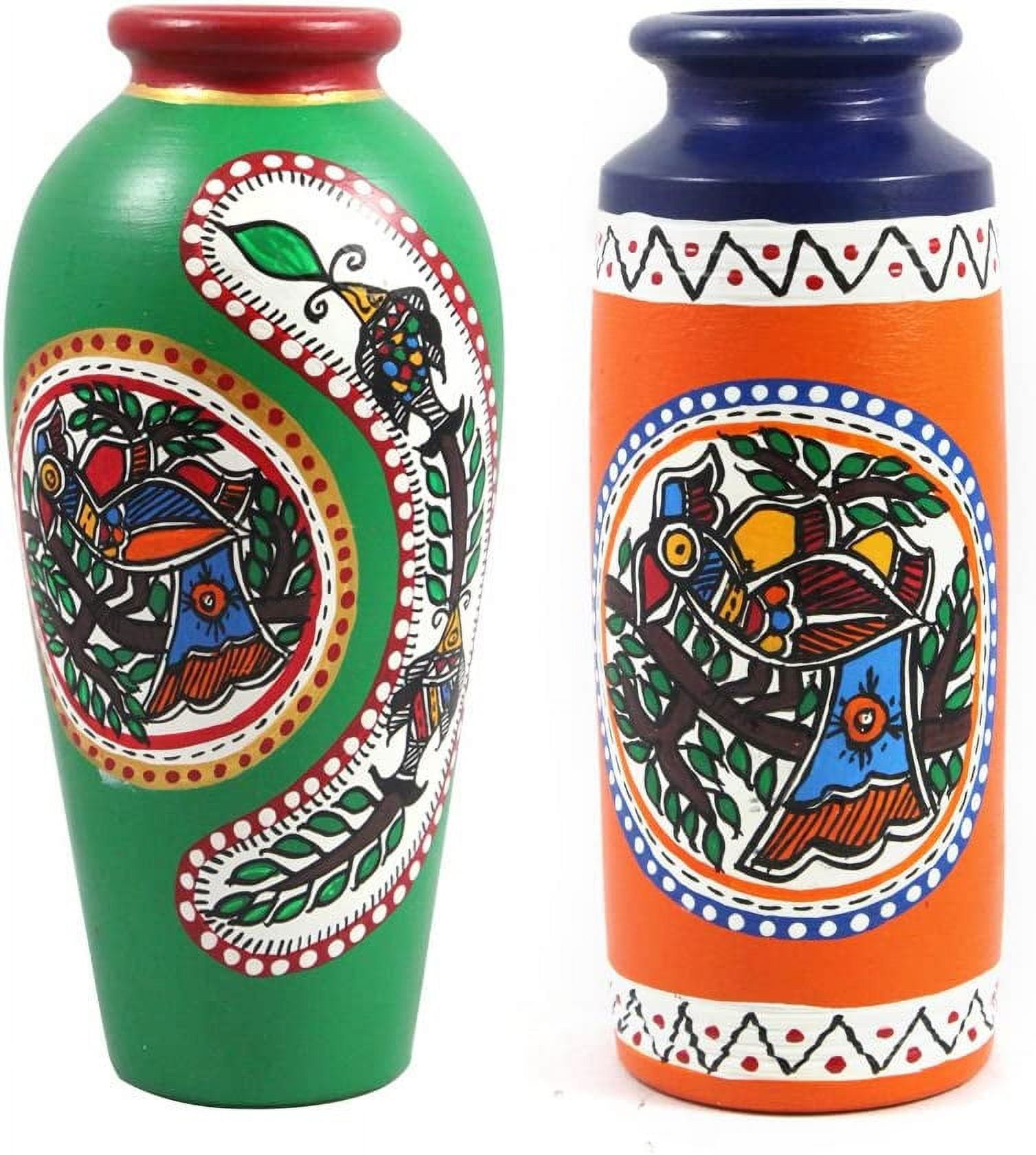 India Meets India Handicraft Terracotta Flower Vase Set of 2 with Hand ...