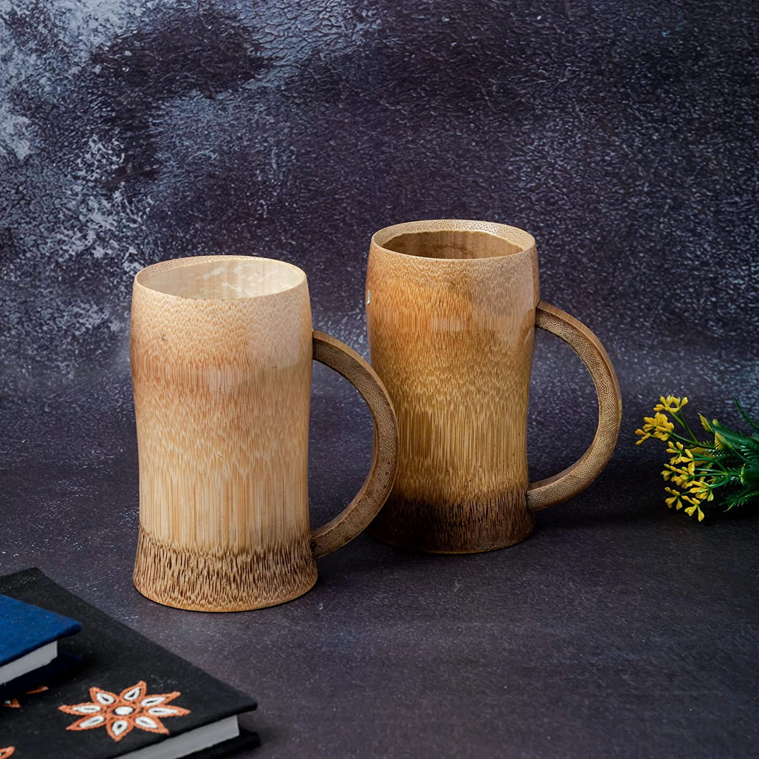 India Meets India Handmade Bamboo Plain Beer/Coffee/Tea Mugs w/ Thin ...