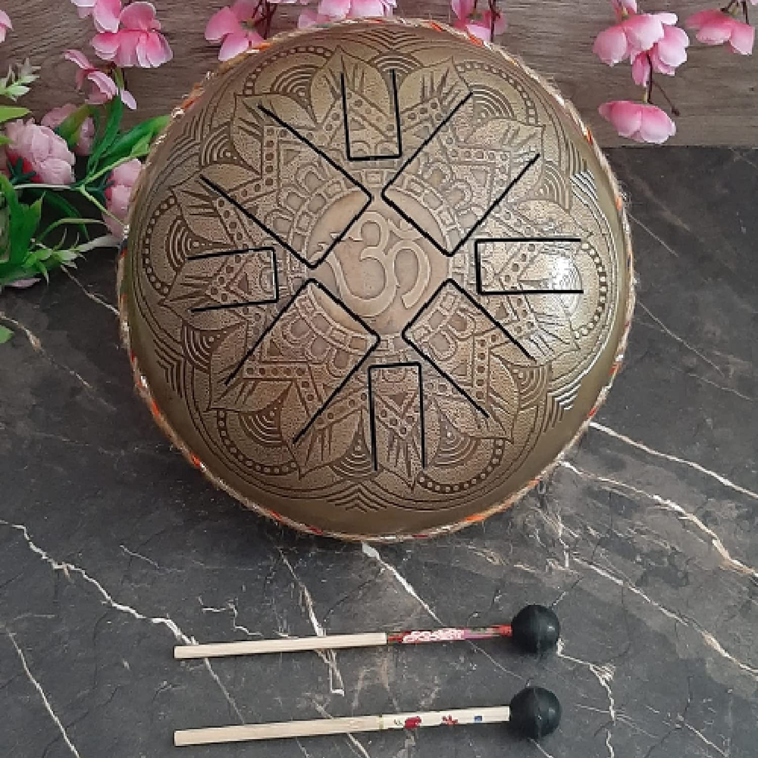 India Meets India Metallic Tongue Drum Oxidized Gold Finish, Engraved ...