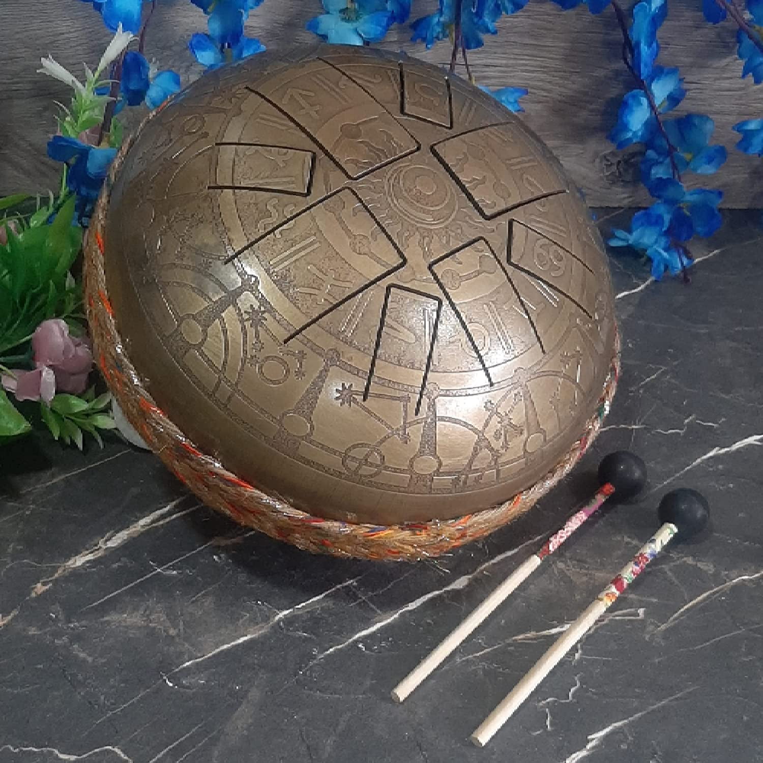 India Meets India Metallic Tongue Drum [Oxidized Gold Finish], Engraved ...