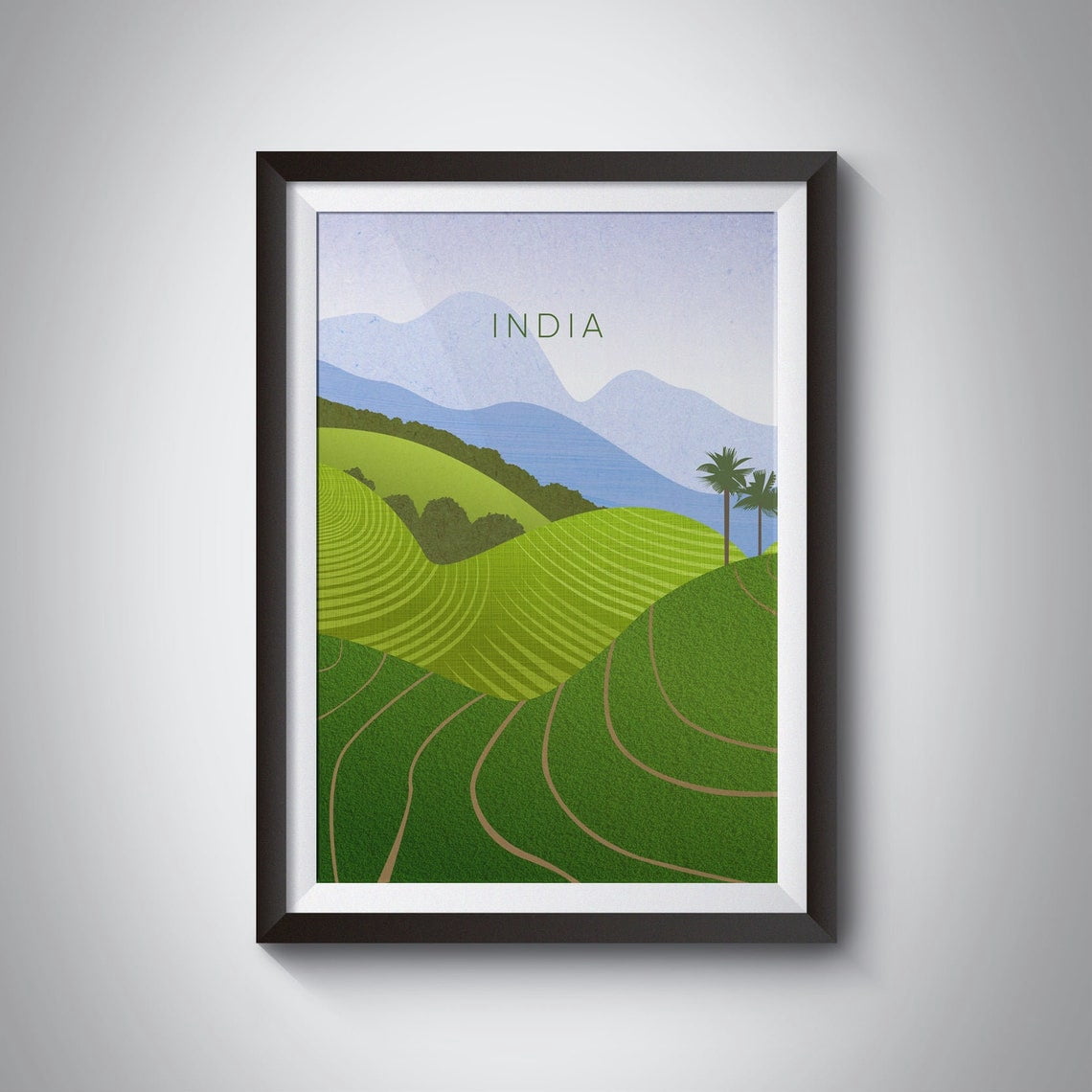 India Minimal Travel Poster, Munnar, Tea Plantations, Kerala, Goa ...