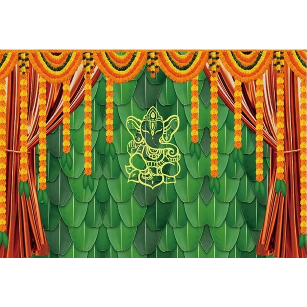 India Pooja Traditional Photography Background Puja Ganpati Green ...