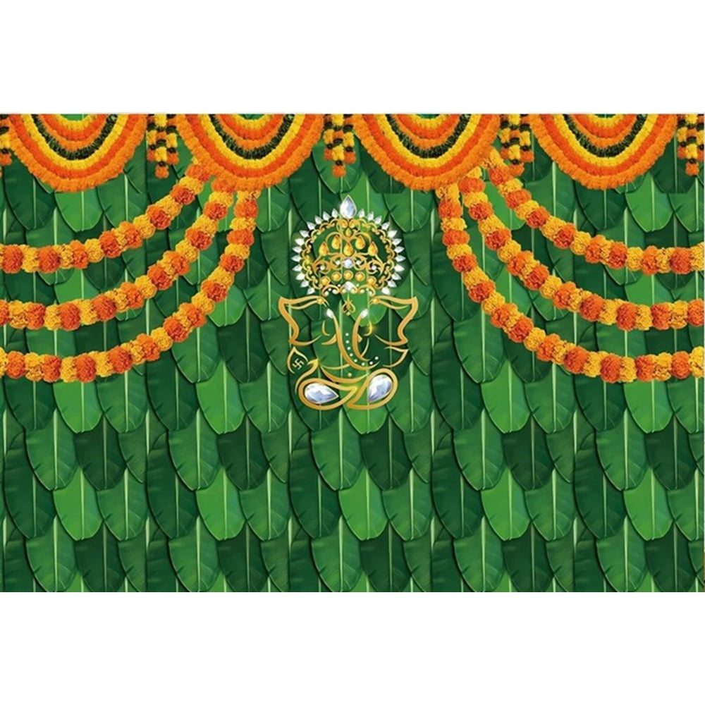 India Pooja Traditional Photography Background Puja Ganpati Green ...