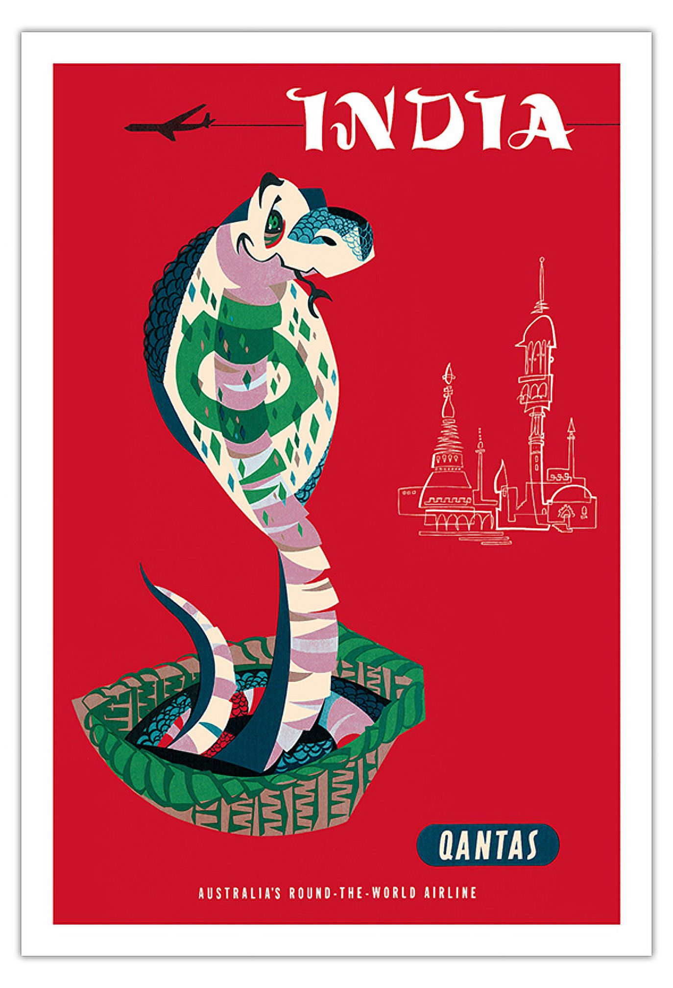 India - Qantas Airways - Indian Cobra (Naja Naja) - Vintage Airline ...