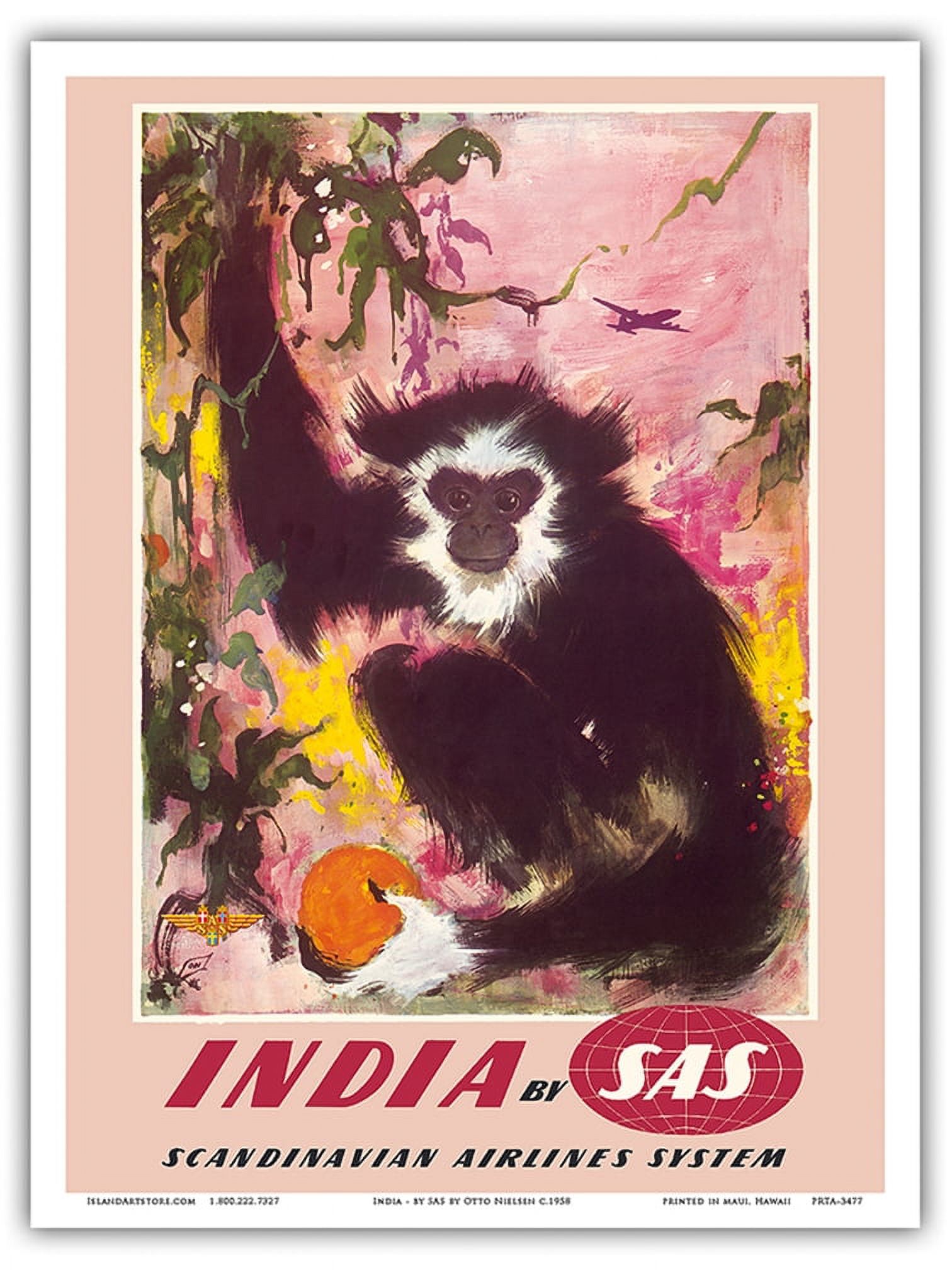 India - by SAS Scandinavian Airlines System - Black Monkey - Vintage ...