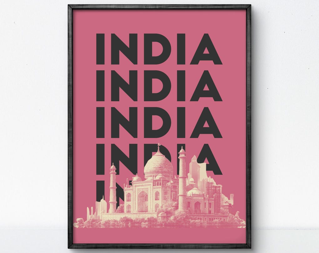 India Taj Mahal Poster - Minimalist Pink Wall Art - Modern Indian ...