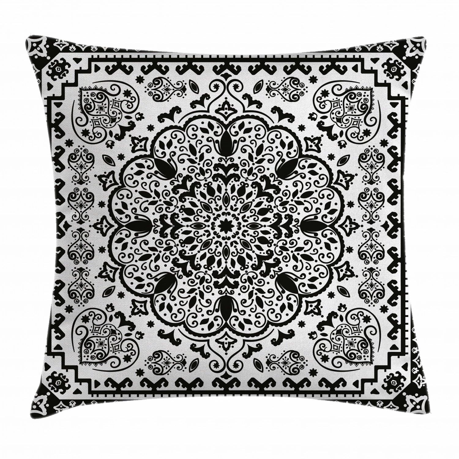 India Throw Pillow Cushion Cover, Ethnic Mandala Floral Lace Paisley ...