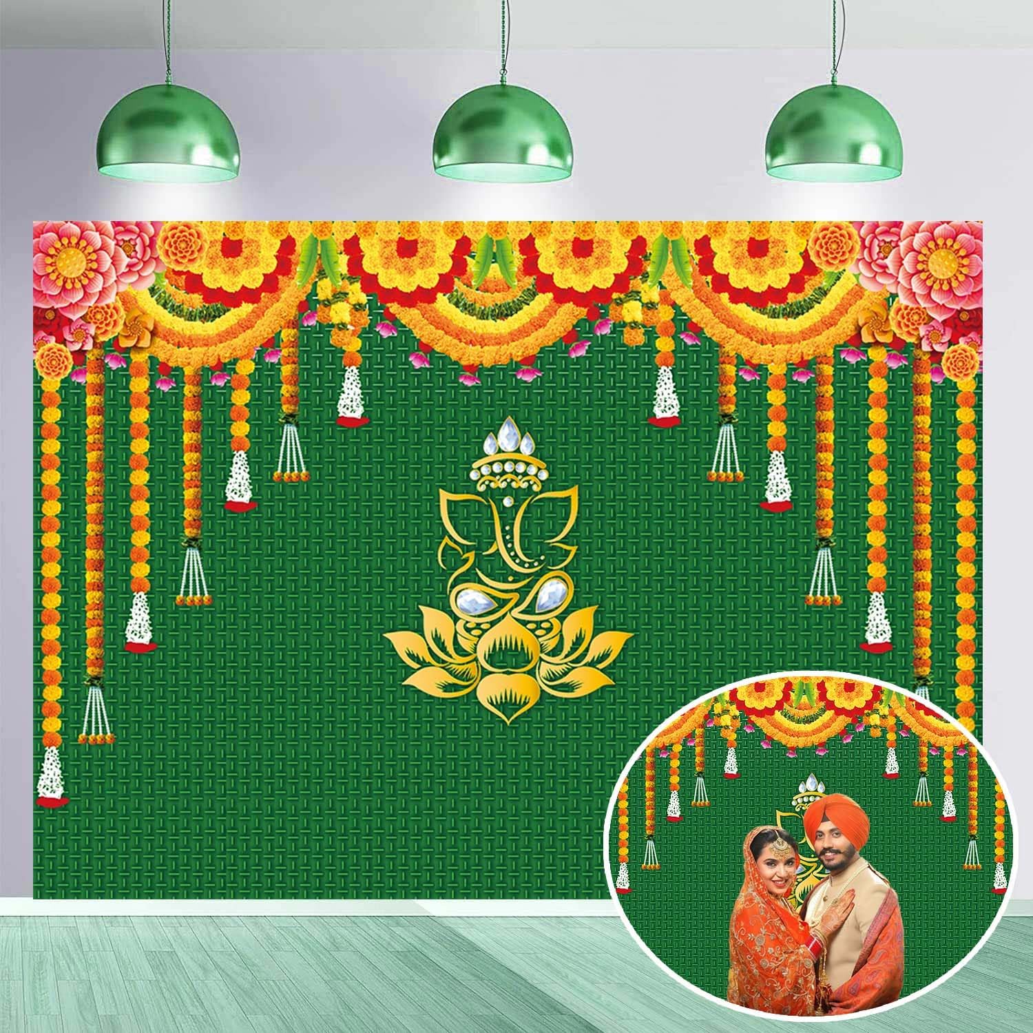 India Traditional Backdrop Marigold Green Chatiya Ganesh Traditional ...