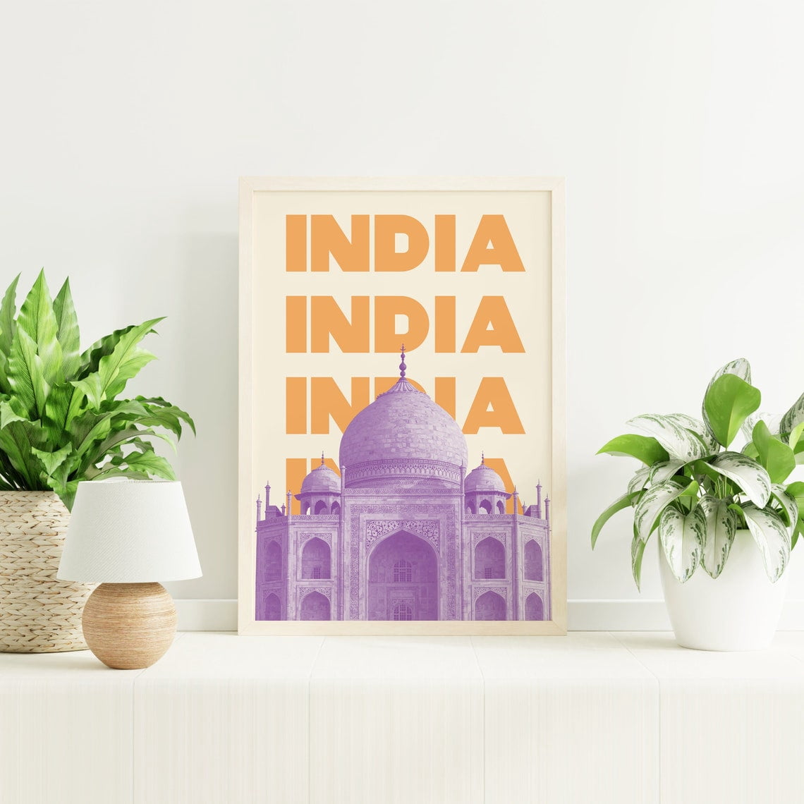 India Travel Poster Purple Orange Taj Mahal Exhibition Cute Trendy Wall ...