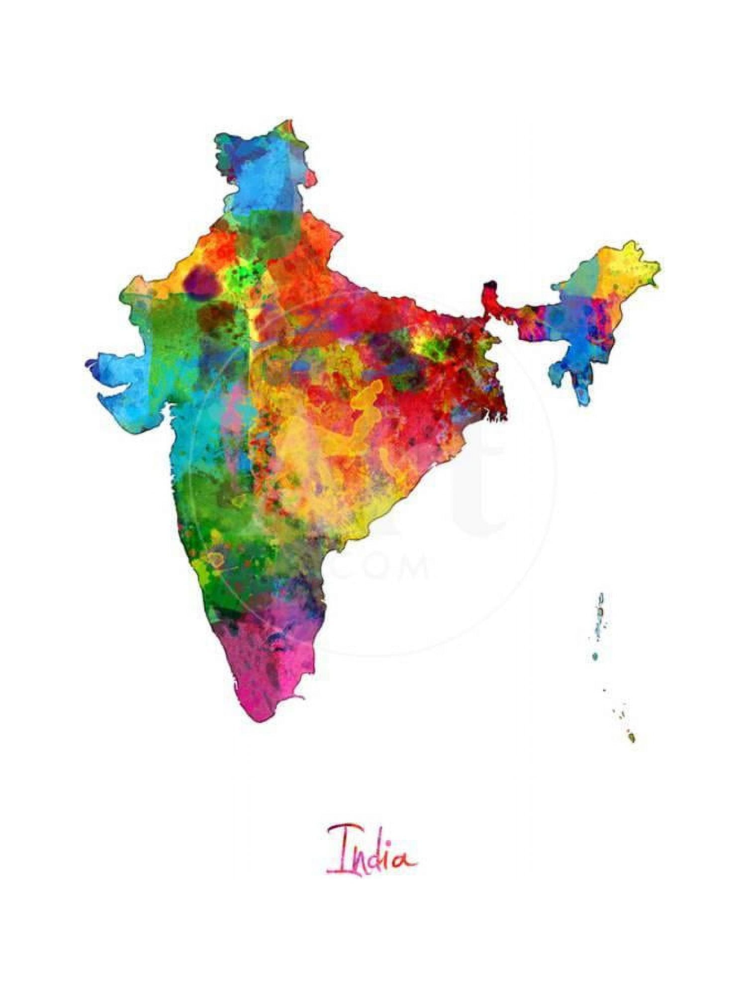 India Watercolor Map, Unframed Art Print Wall Art by Michael Tompsett ...