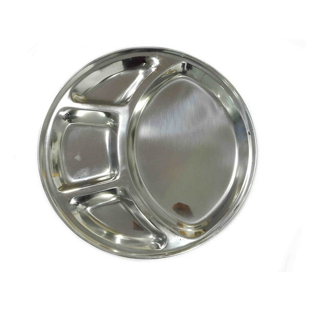 IndiaBigShop Stainless Steel Round Dining Plate 4 Compartment Thali ...