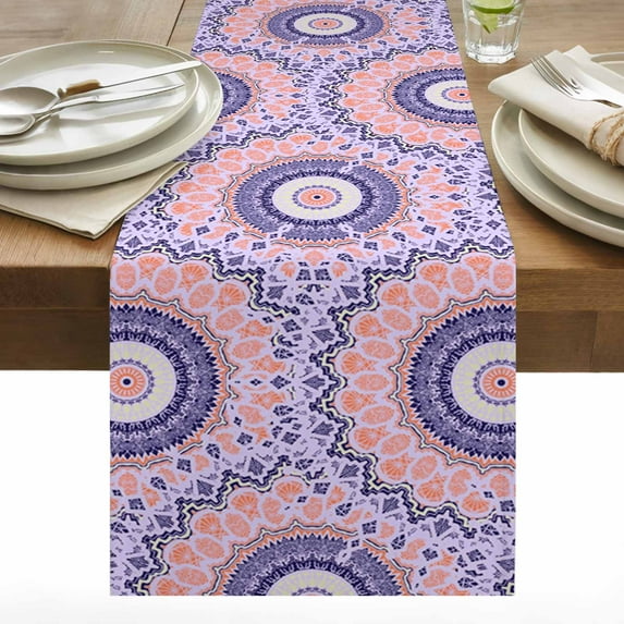 Indian Abstract Table Runner 13x90 inch Line Color Block Cotton Linen ...