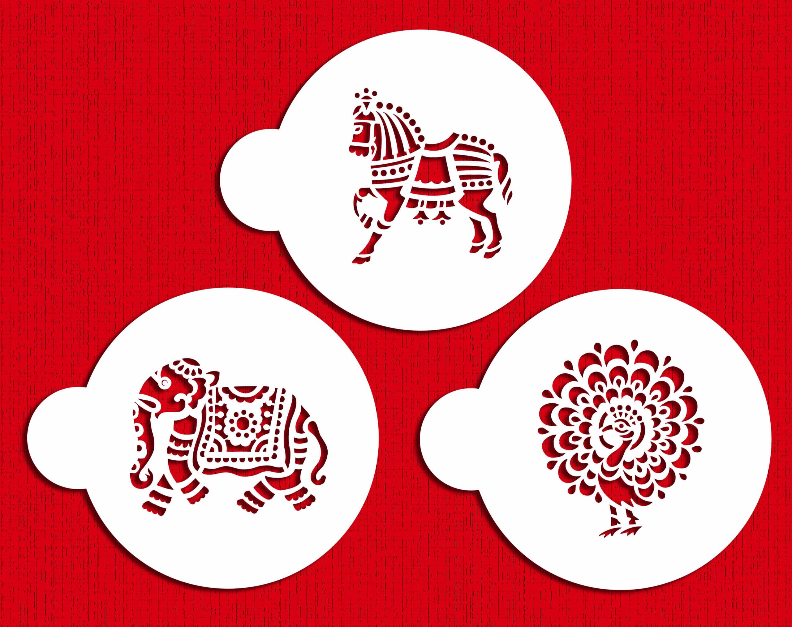 Designer Stencils Indian Animals Stencil Set, Beige/Semi-Transparent ...