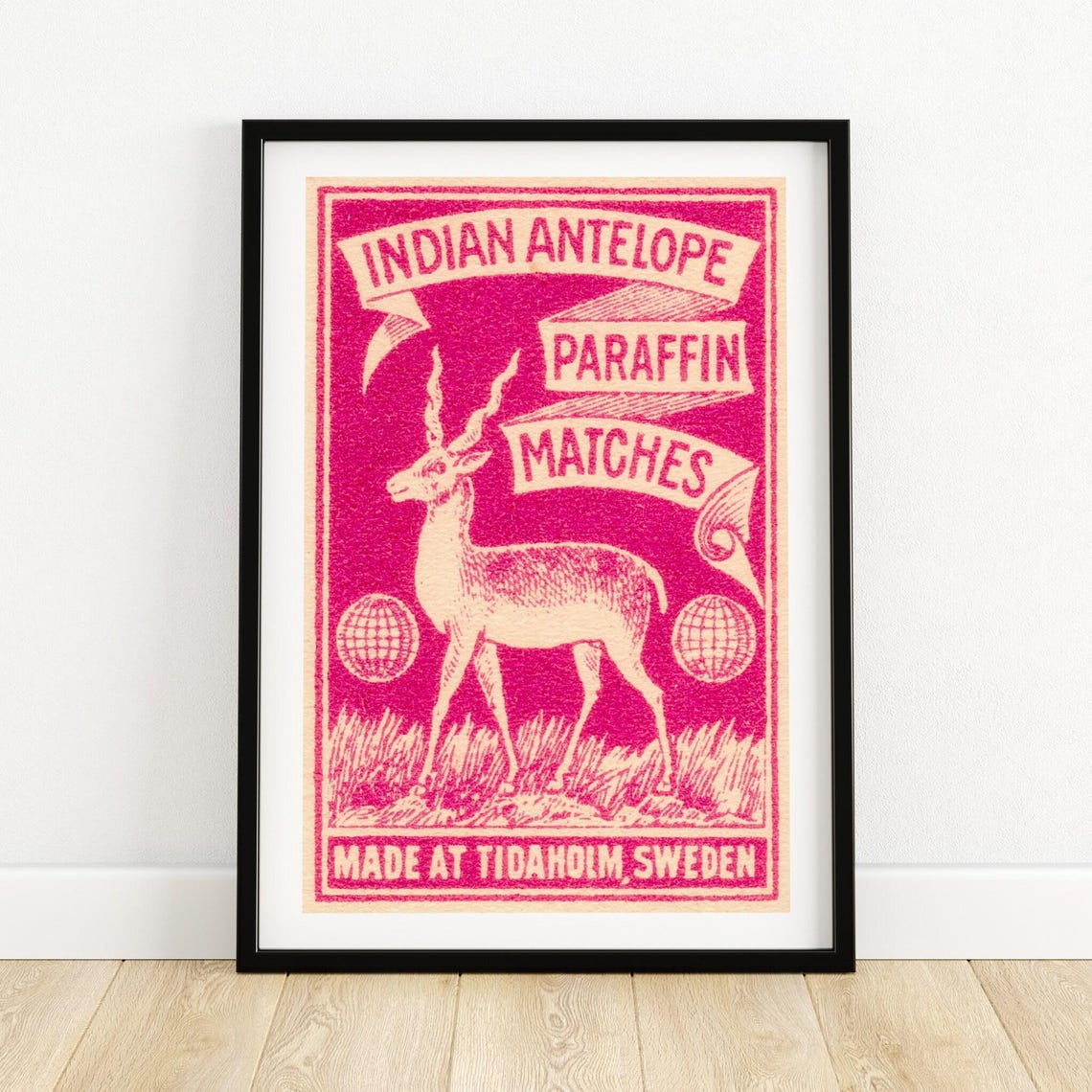 Indian Antelope Matchbox Art Print Bold Pink Wall Decor Vintage Swedish ...