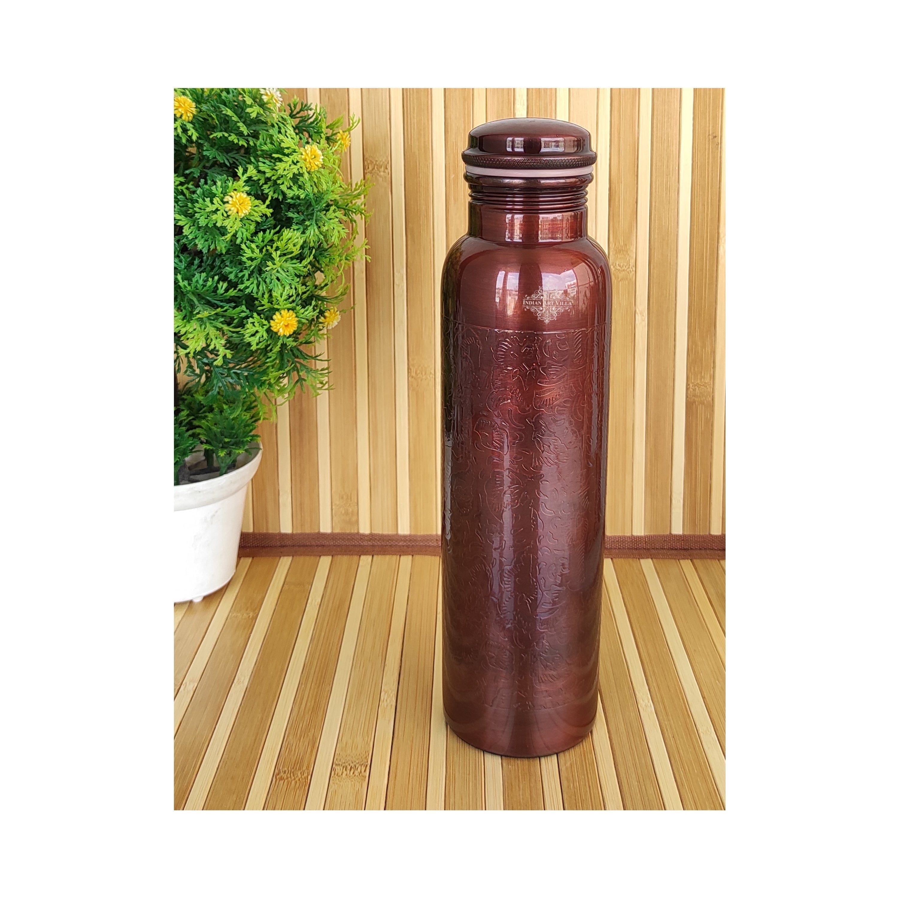 Indian Art Villa Handcrafted Antique Designer Copper Bottle, Brown ...