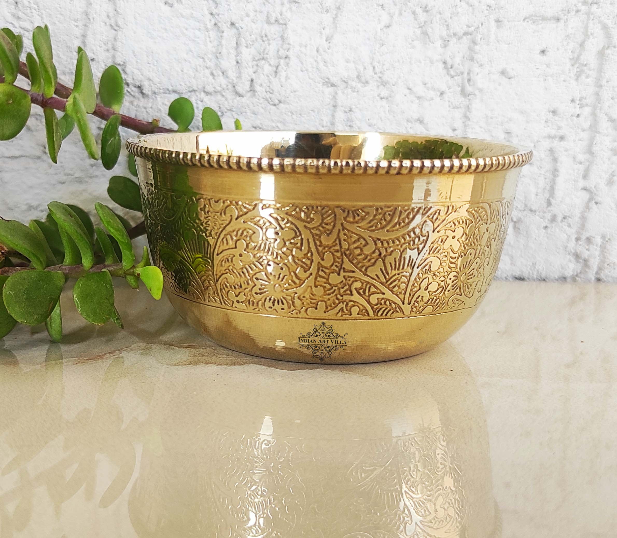 Indian Art Villa Brass Bowls Set of 2 with Embossed & Beaded Design ...