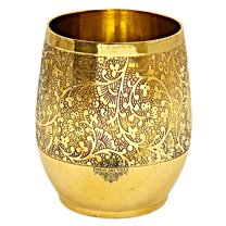 Indian Art Villa Brass Embossed Flower Design Lassi Glass, Gold ...