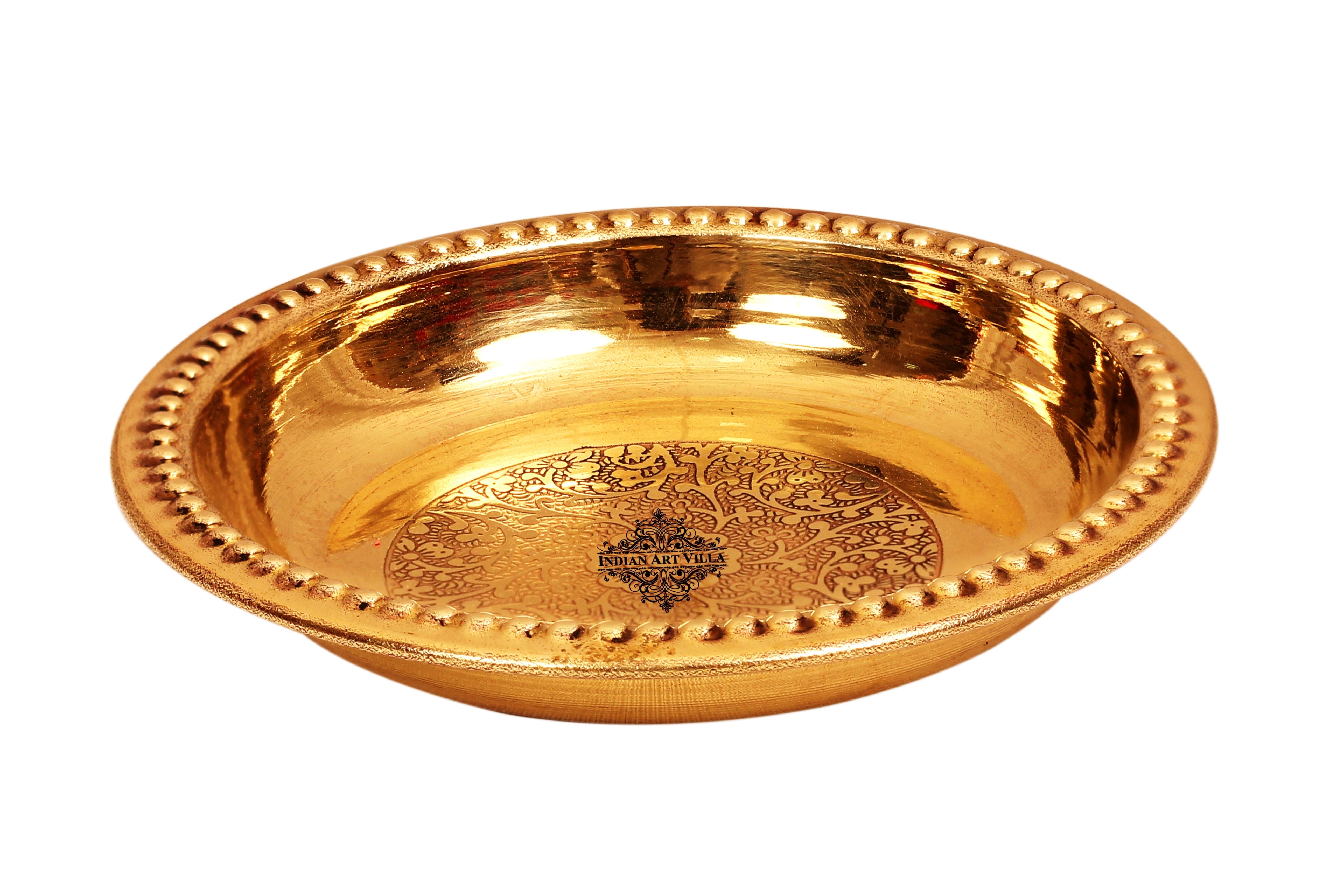 Indian Art Villa Brass Rice Plate, Embossed Artisan Design, 4.5 ...