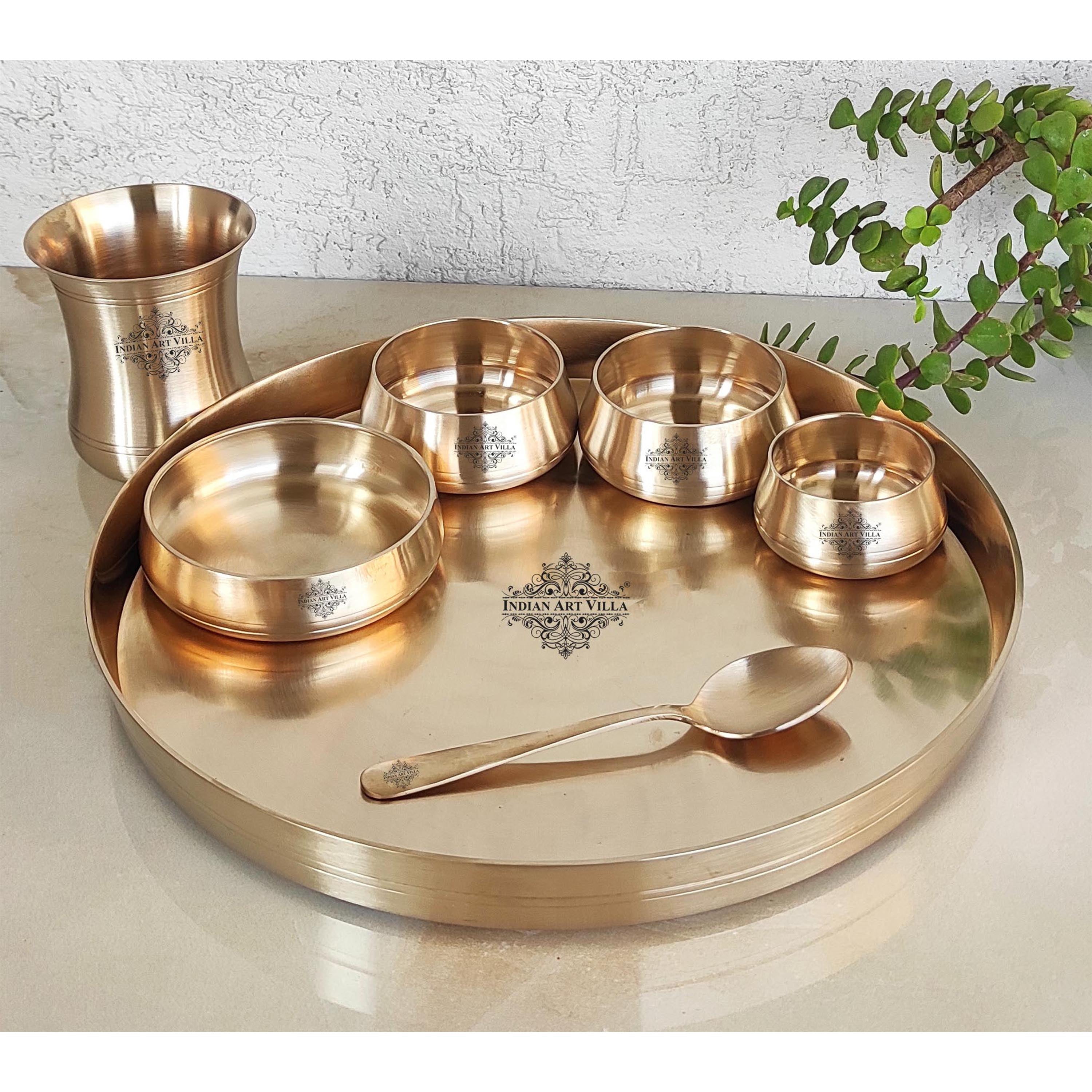 Indian Art Villa Bronze Matt Finish Curved 7 Pieces Dinner Set - 1 ...