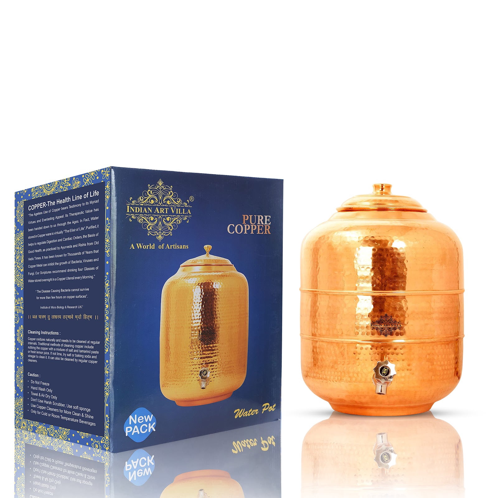 Indian Art Villa Copper Water Dispenser/Pot with Tap and Lid - 237 OZ ...