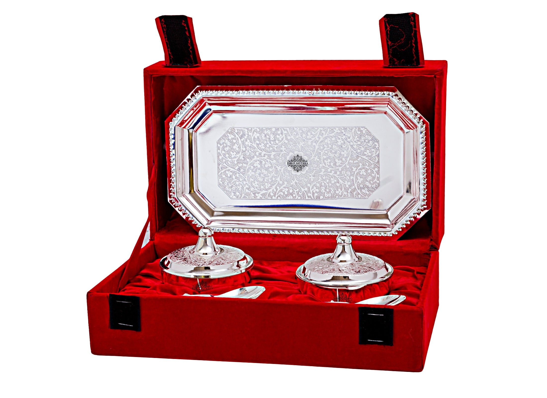 Indian Art Villa Elegant Silver-Plated Beetel Bowl Set with Spoons ...