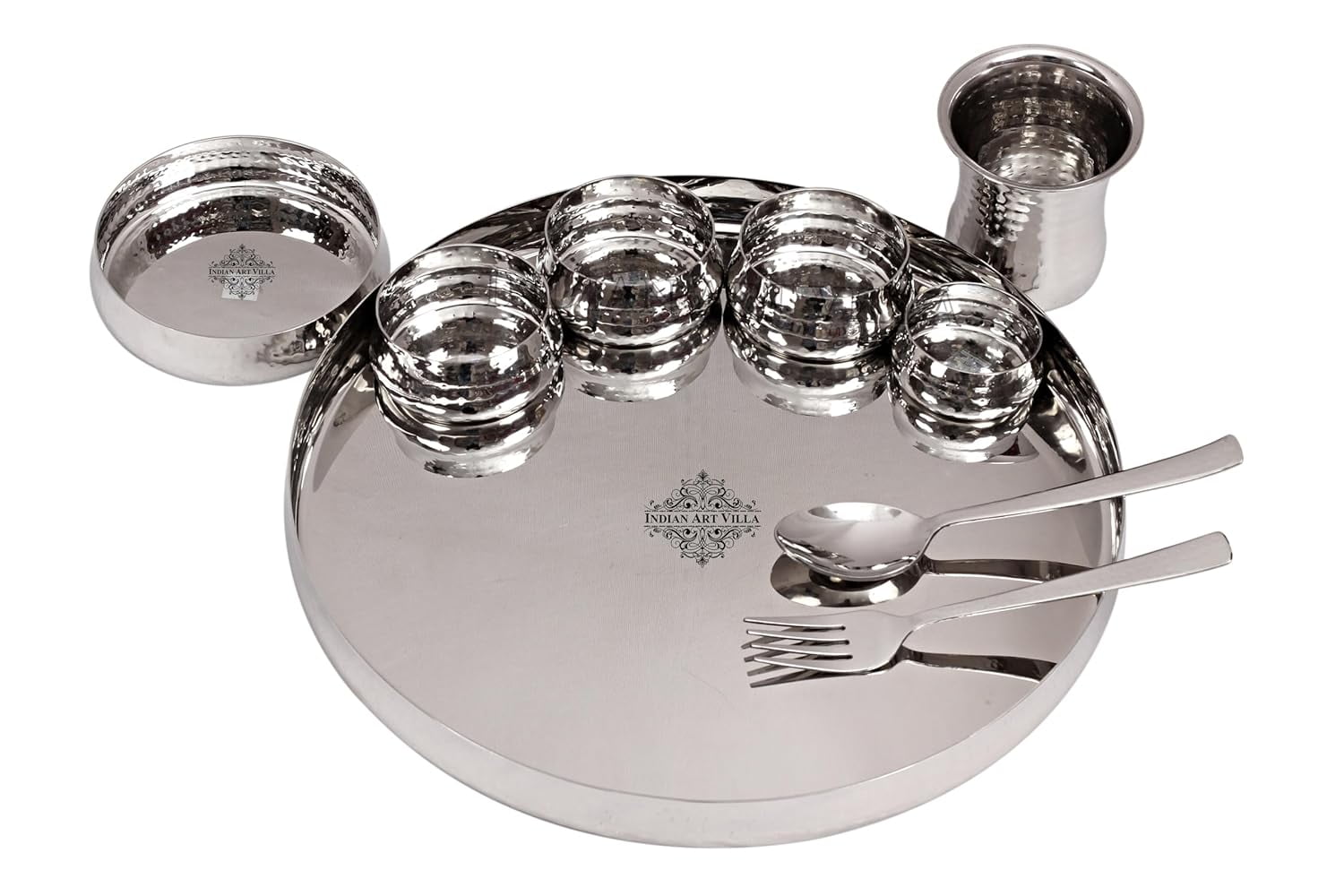 Indian Art Villa Hammered Curved Steel Dinner Thali Set Serveware ...