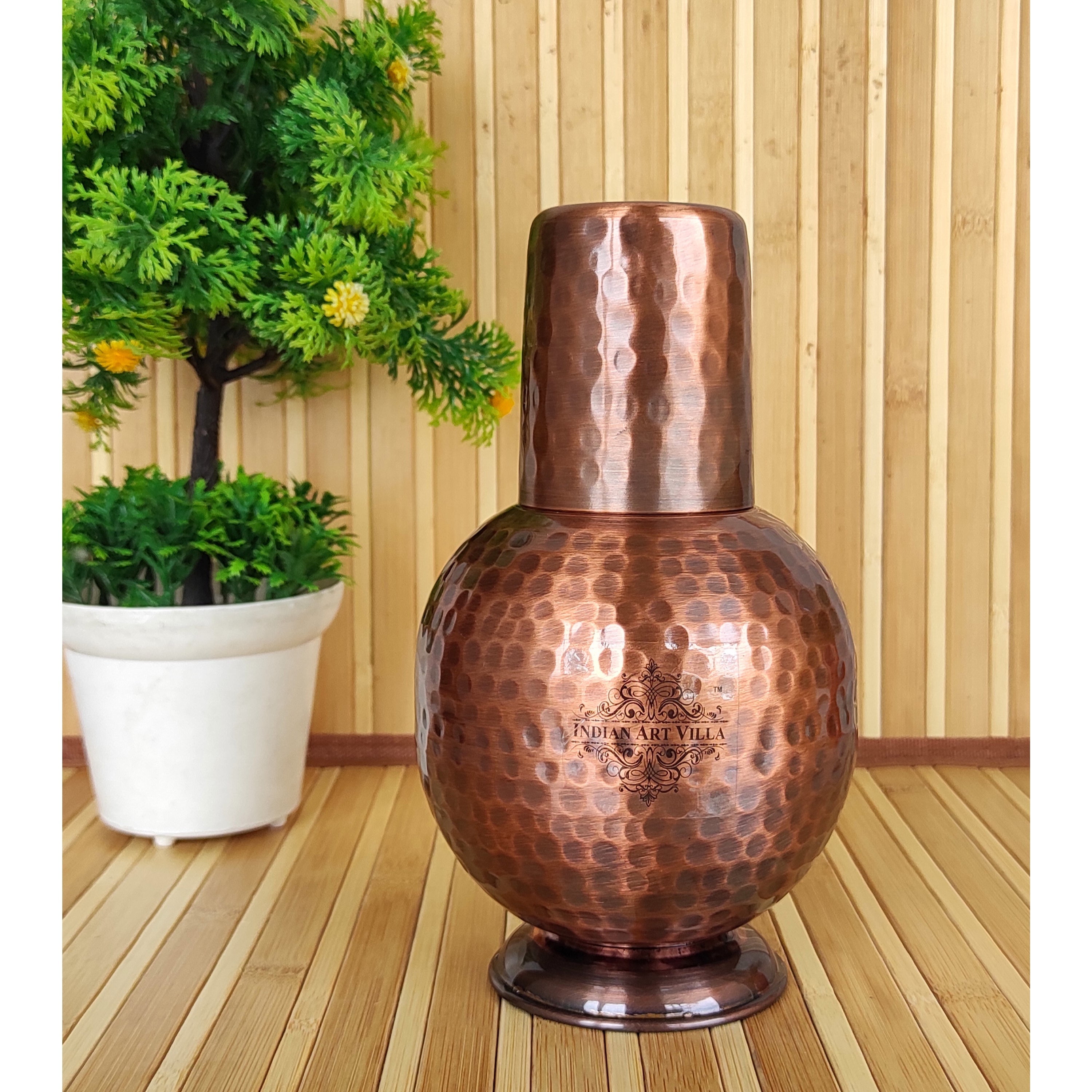 Indian Art Villa Hammered Pure Copper Surai Design Bedroom Water Bottle ...