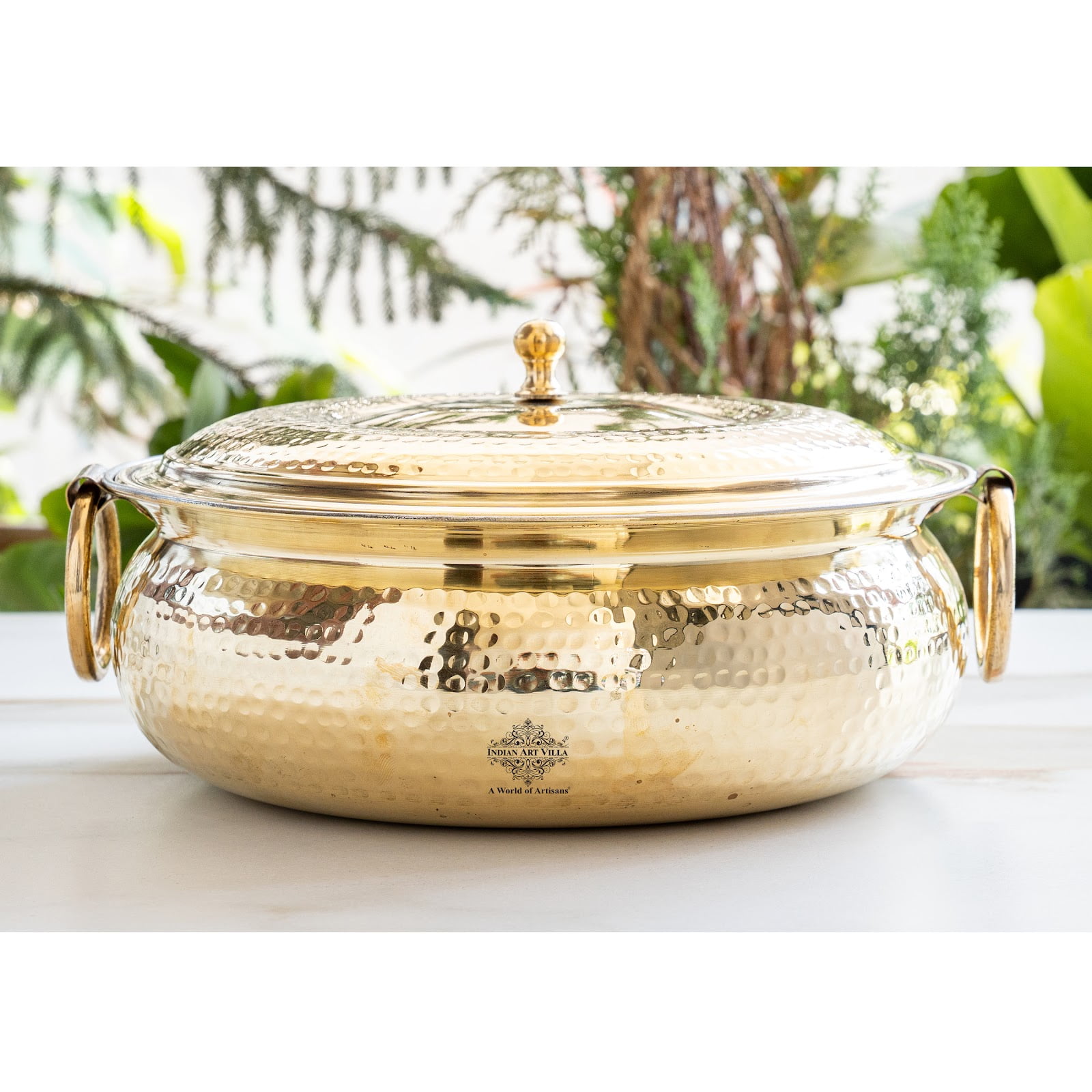 Indian Art Villa Handcrafted Brass Degchi with Hammered Design, Tin ...