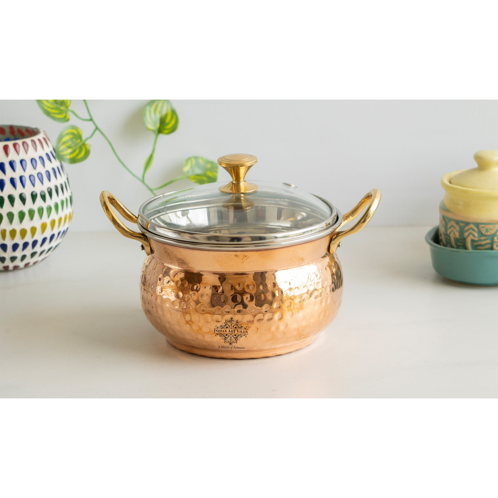 Indian Art Villa Handcrafted Brown and Silver Steel Copper Dahi Biryani ...