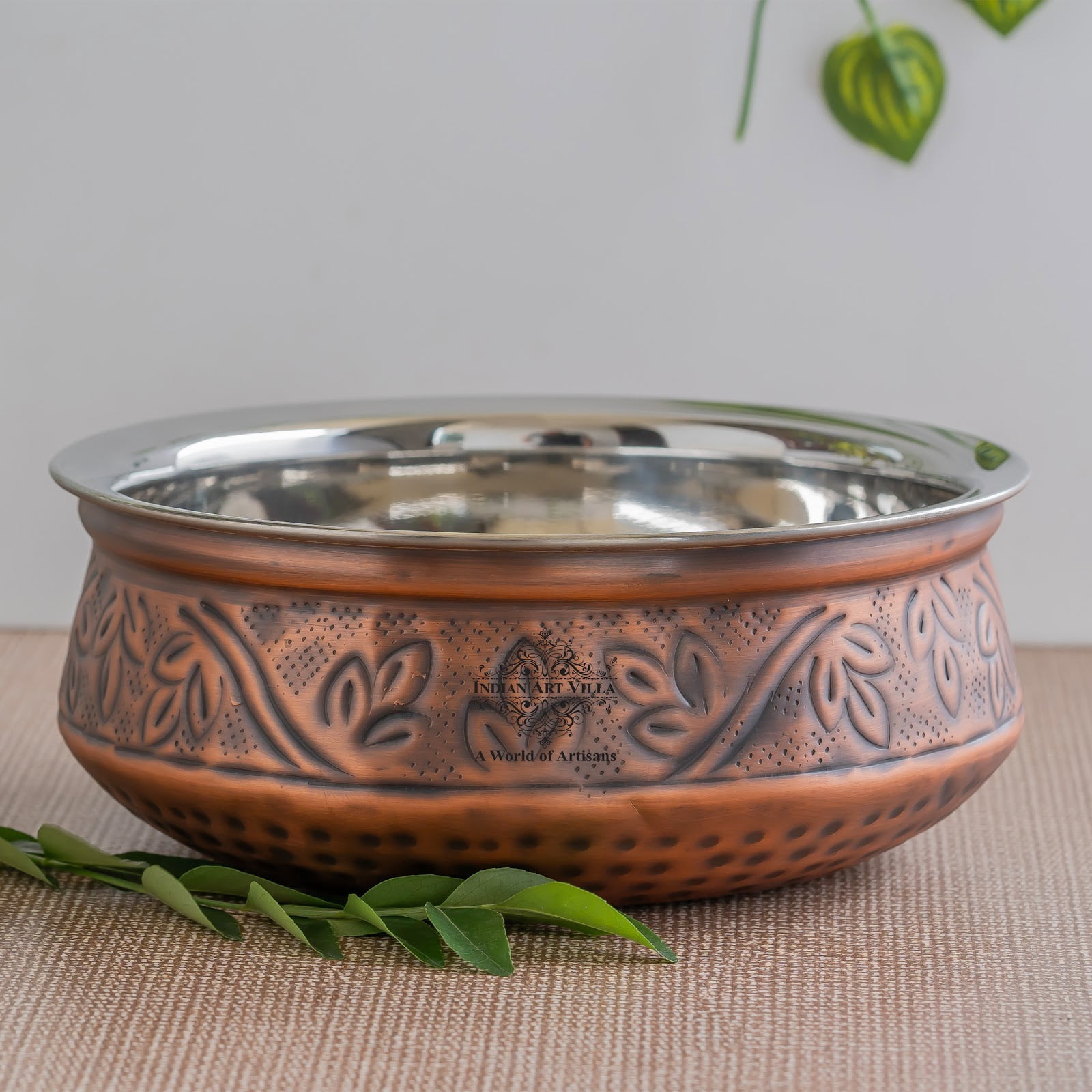 Indian Art Villa Handcrafted Brown and Silver Steel Copper Embossed ...