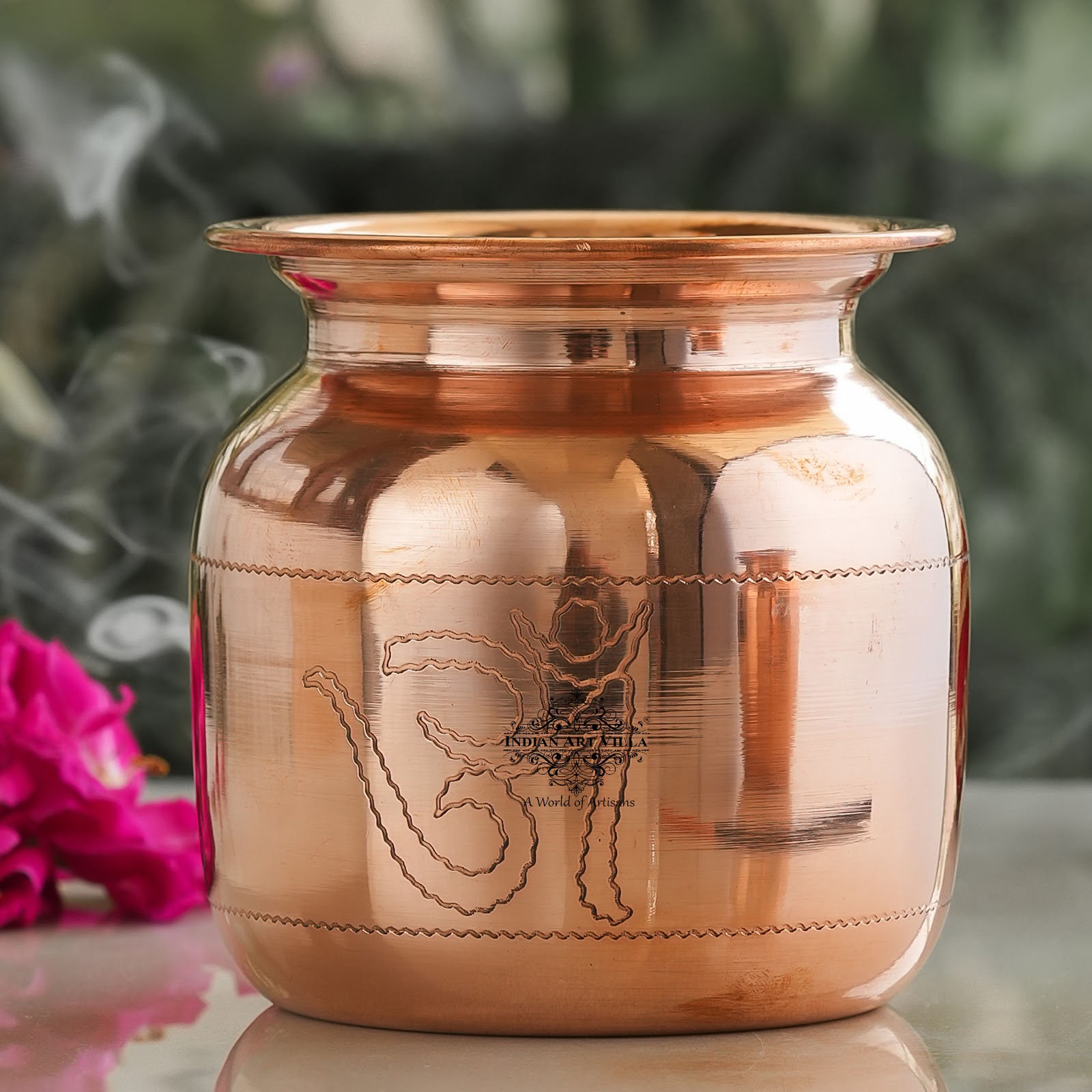 Indian Art Villa Handcrafted Copper Lota with Swastik Design, Brown ...
