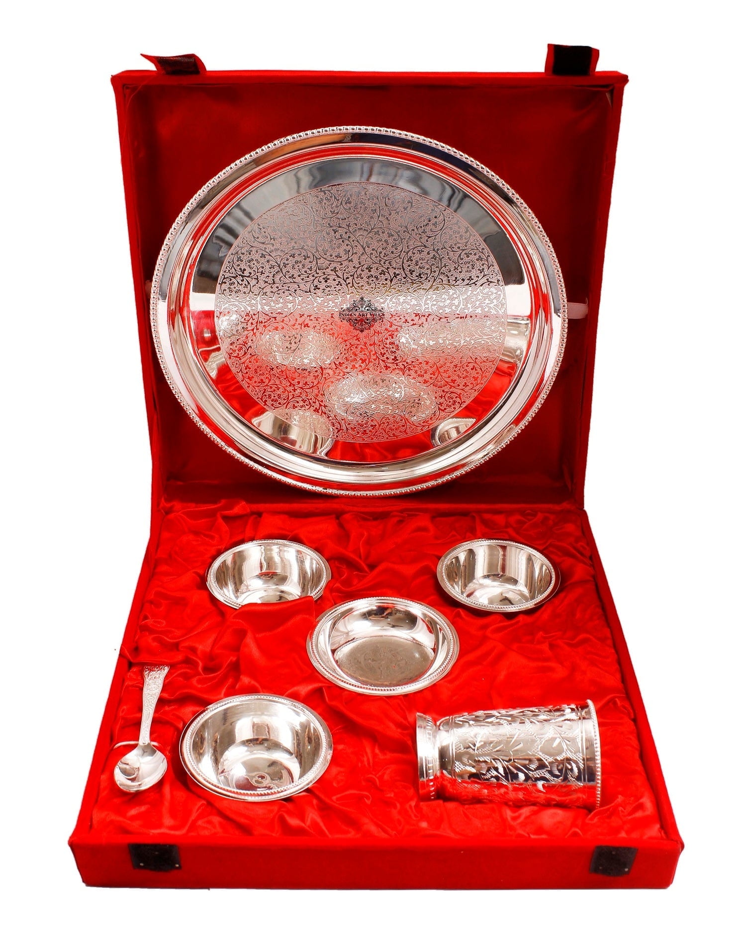 Indian Art Villa Silver Plated 7-Piece Embossed Dinner Set - Elegance ...