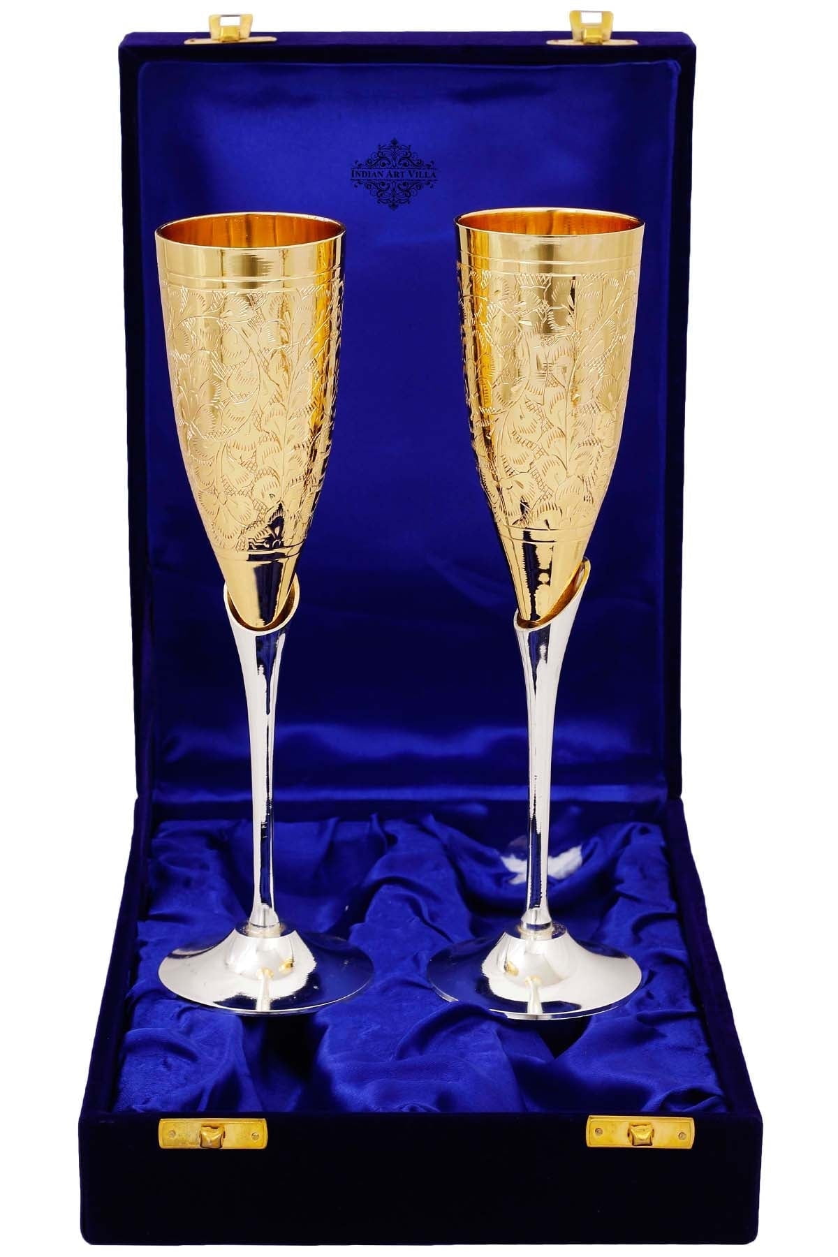 Indian Art Villa Silver Plated Champagne Glasses Set of 2, Luxury Gold ...