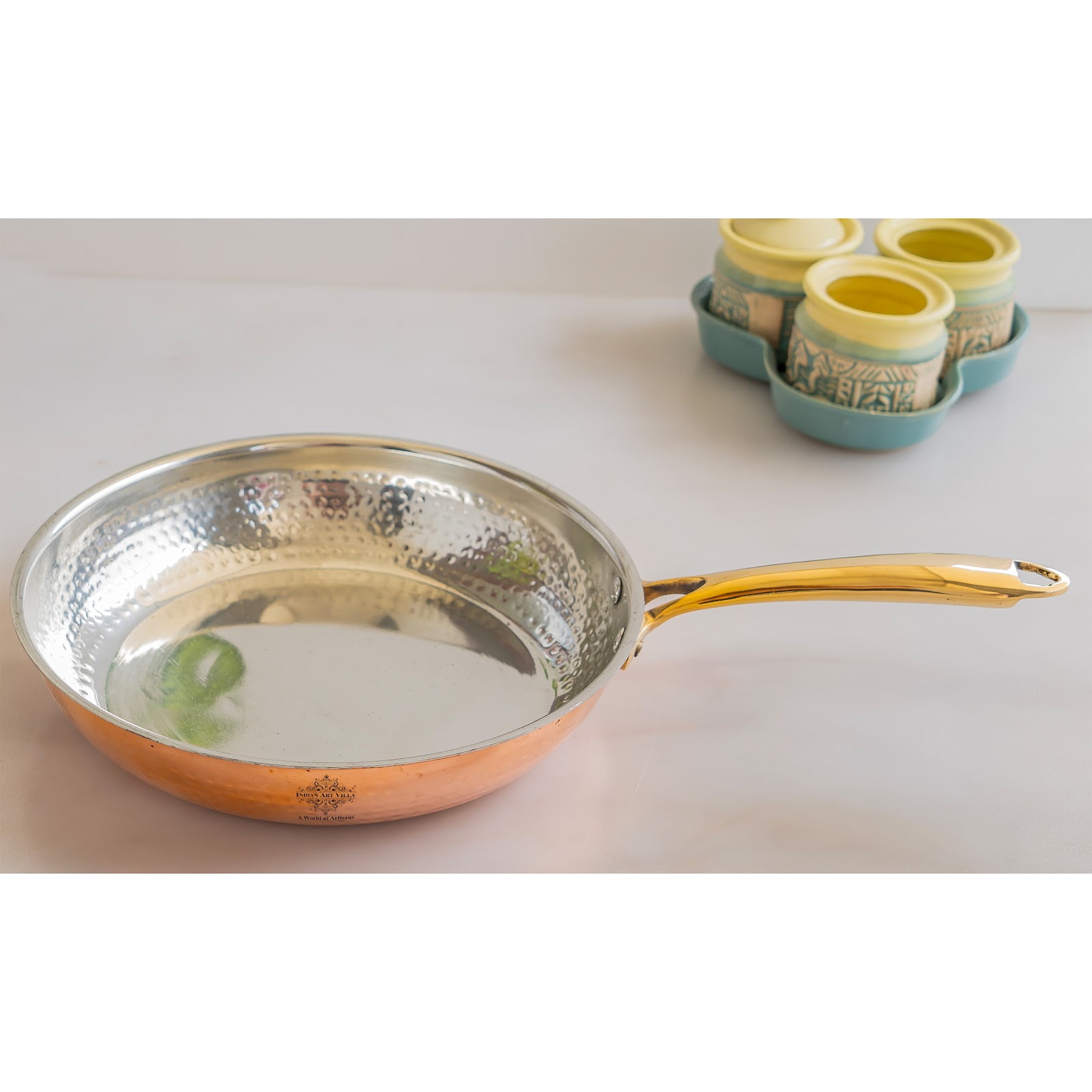 Indian Art Villa Stainless Steel Fry Pan with Copper Base, Handcrafted ...