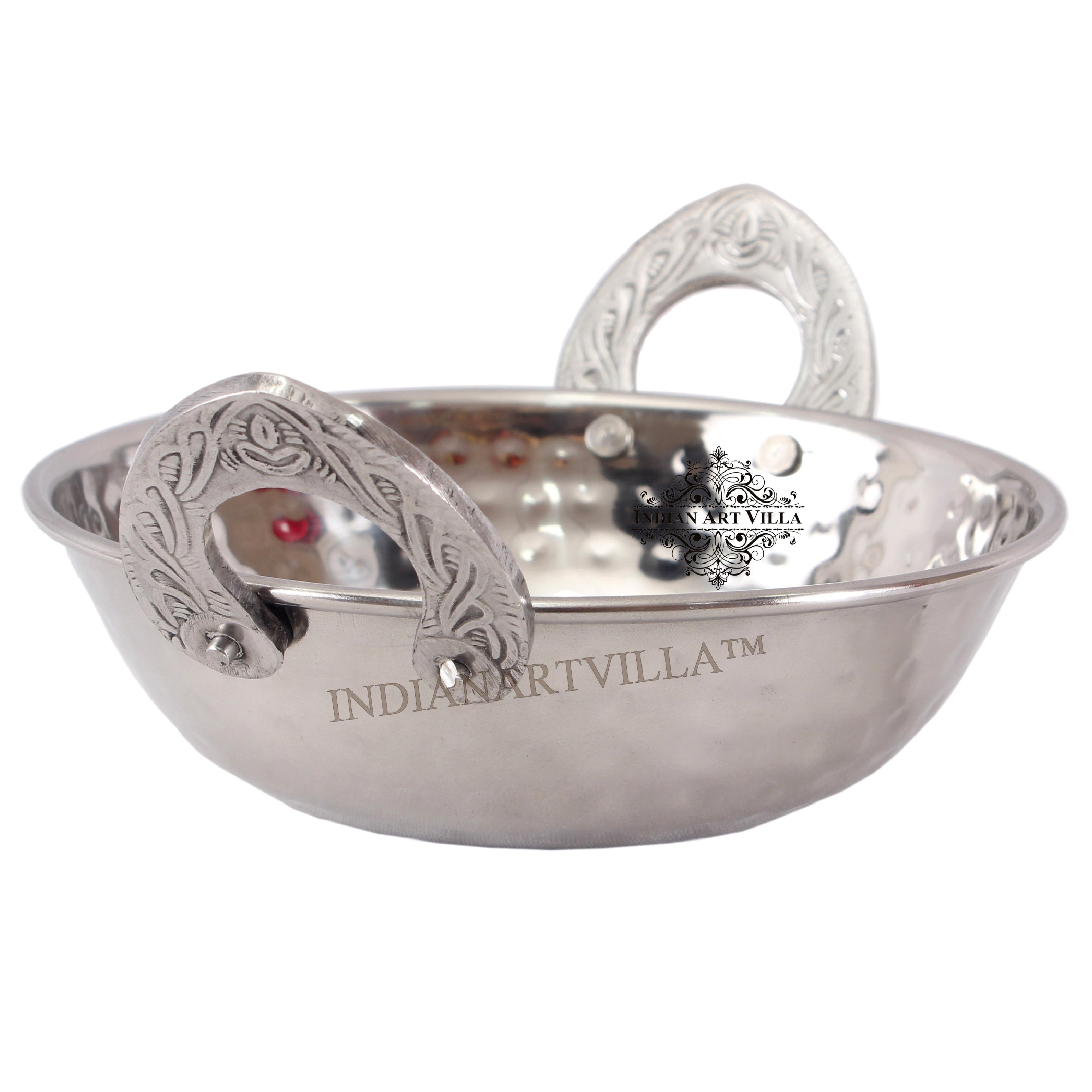 IndianArtVilla Stainless Steel Wok with Embossed Handle, Chic Tableware ...