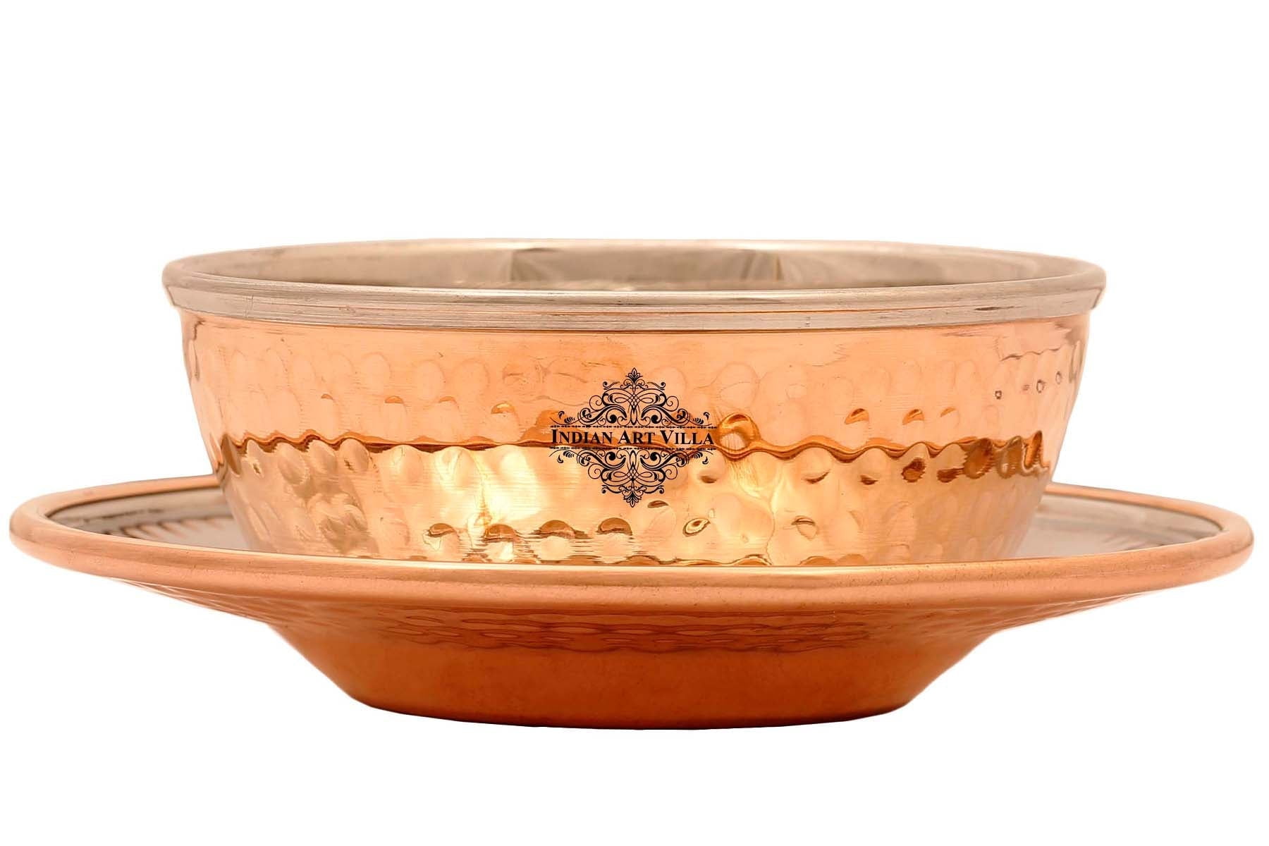 Indian Art Villa Steel Copper Finger Bowl with Underliner, Hammered ...
