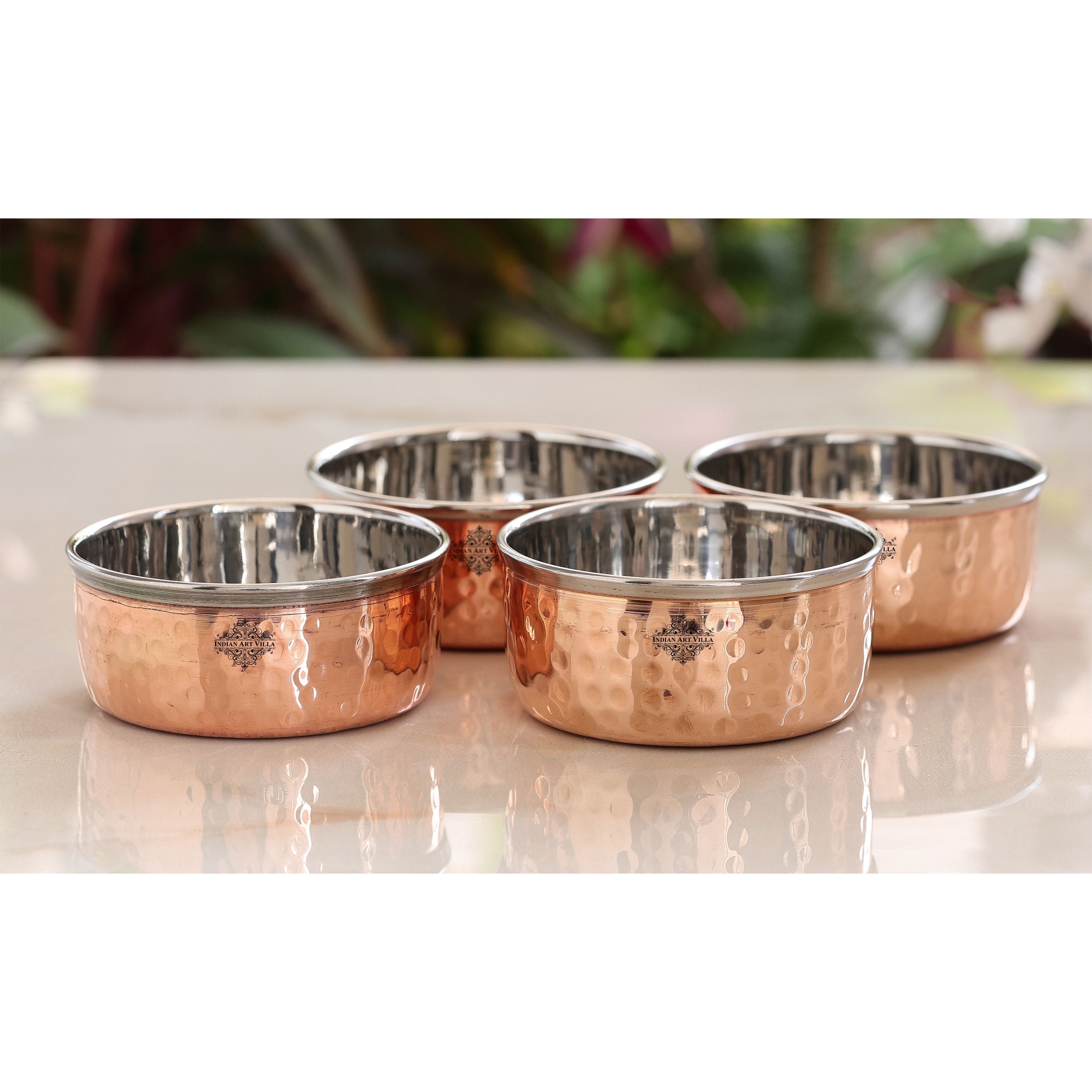 Indian Art Villa Steel Copper Hammered Bowls - 5 Oz, Serveware, Set of ...