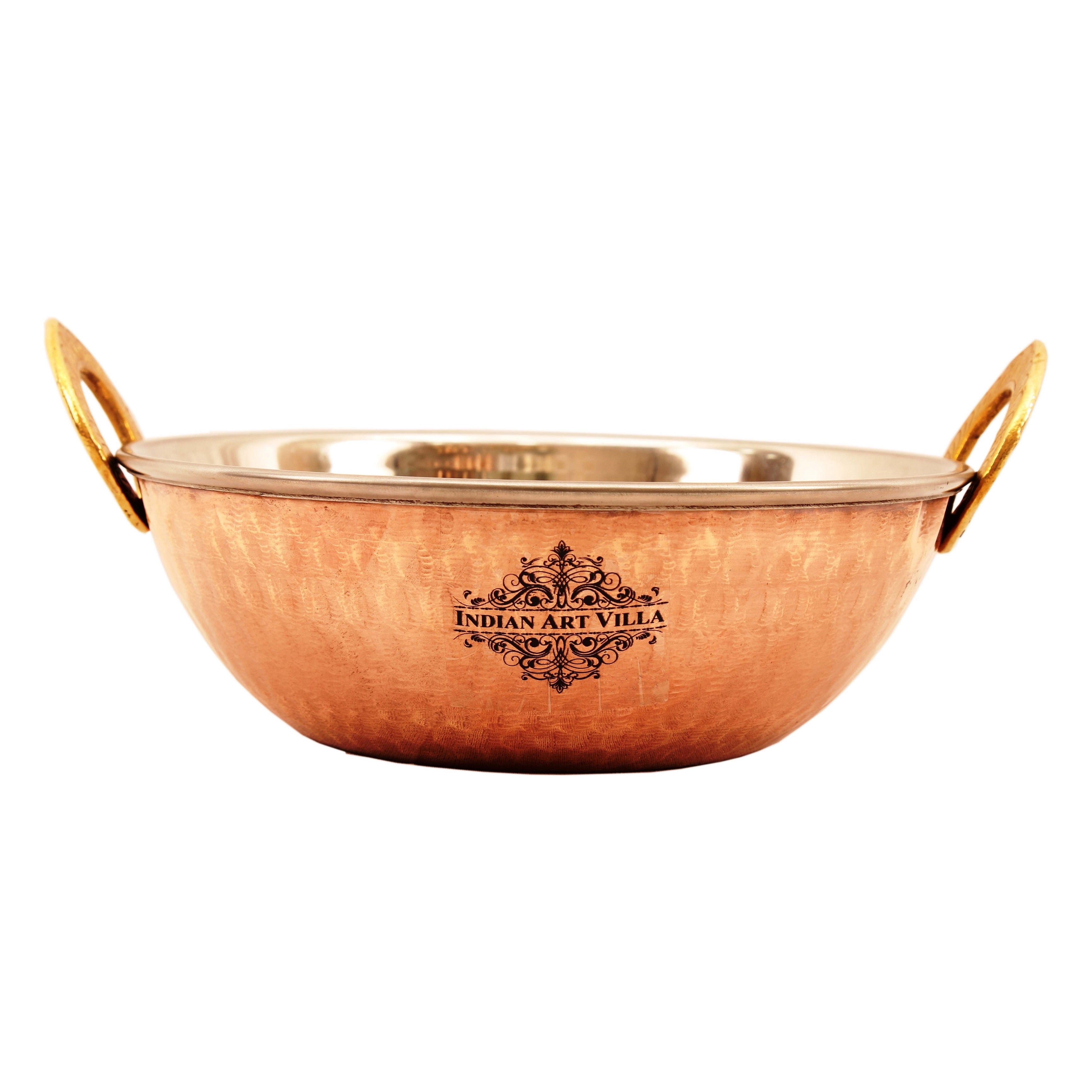Indian Art Villa Steel Copper Hammered Kadhai, 7" Diameter, 23.7 oz ...