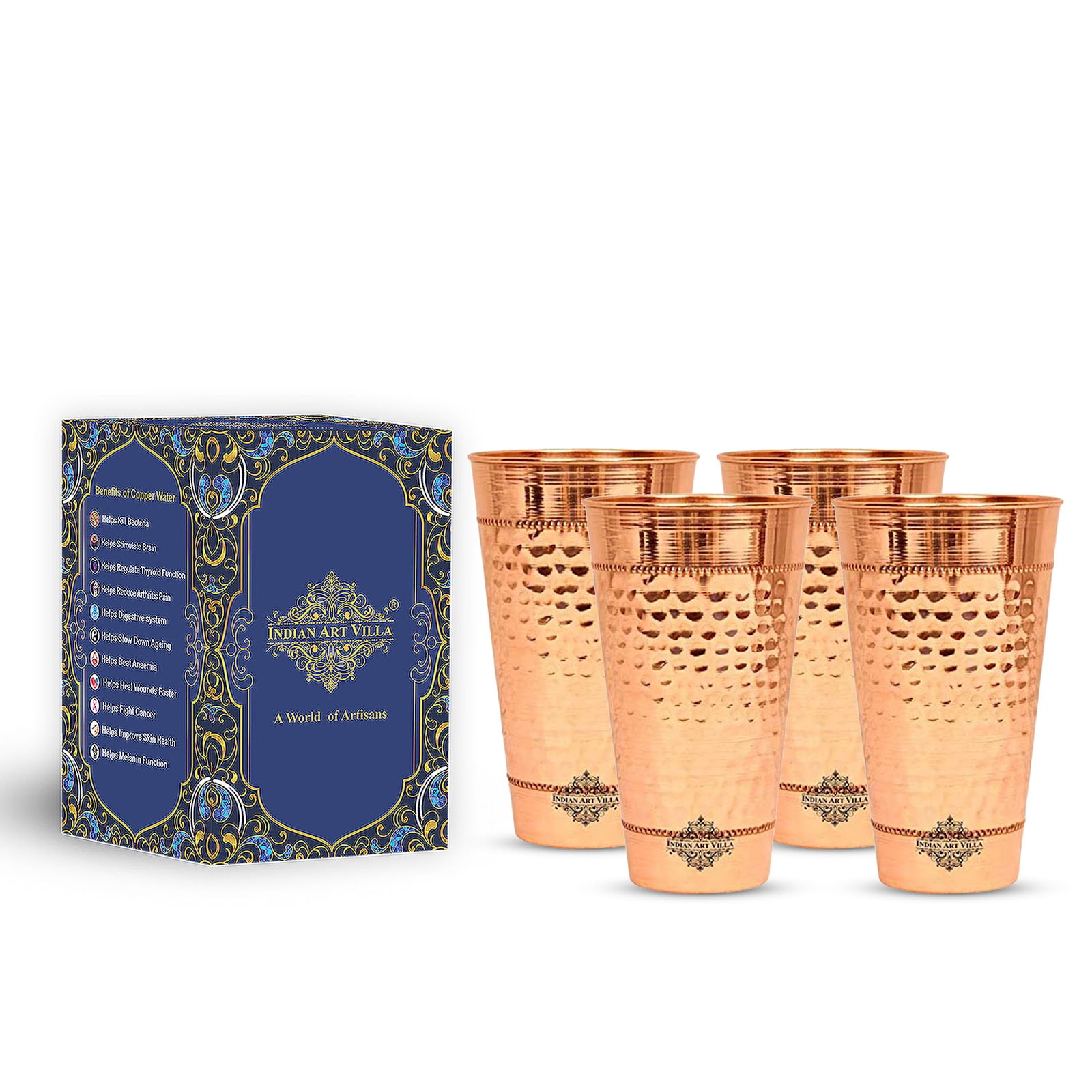 Indian Art Villa Handmade Copper Hammered Big Lassi Drinking Glasses ...