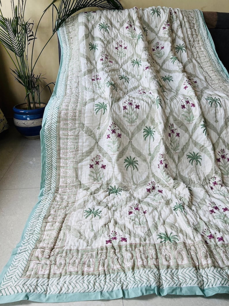 Indian Block Print Quilt Indian Jaipuri Handmade Cotton Floral Quilt ...