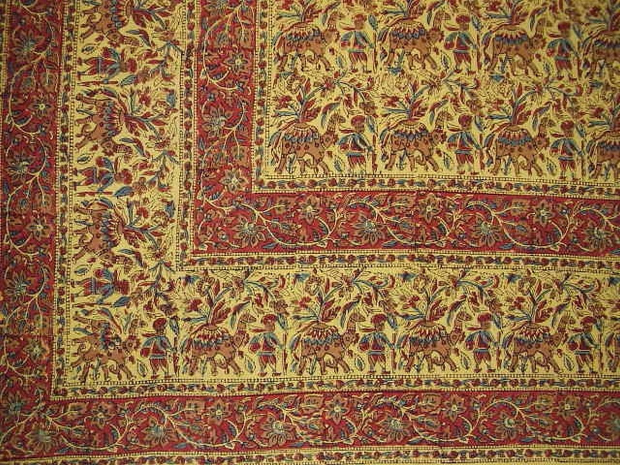 Indian Block Print Tapestry Cotton Spread 106" x 72" Twin Yellow ...