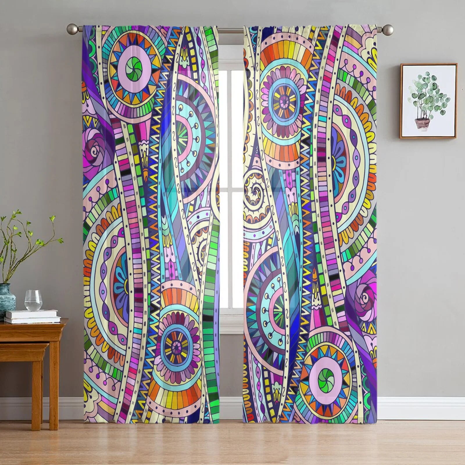 Indian Boho Paisley Texture Tulle Sheer Curtains for Living Room ...
