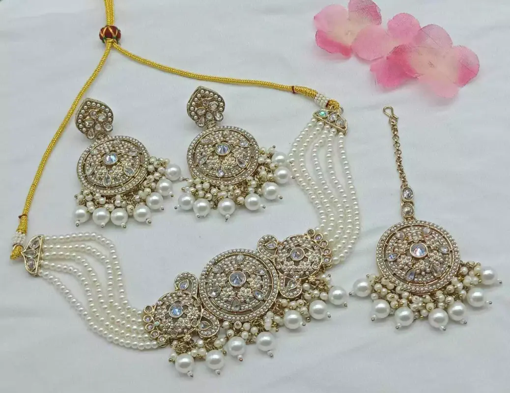 Indian Bollywood Gold Plated Pearl Bridal Kundan Choker Necklace ...