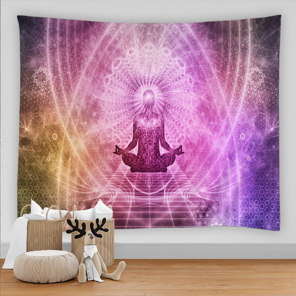 Indian Buddha Statue Meditation 7 Chakra Tapestry Wall Hanging Mandala ...