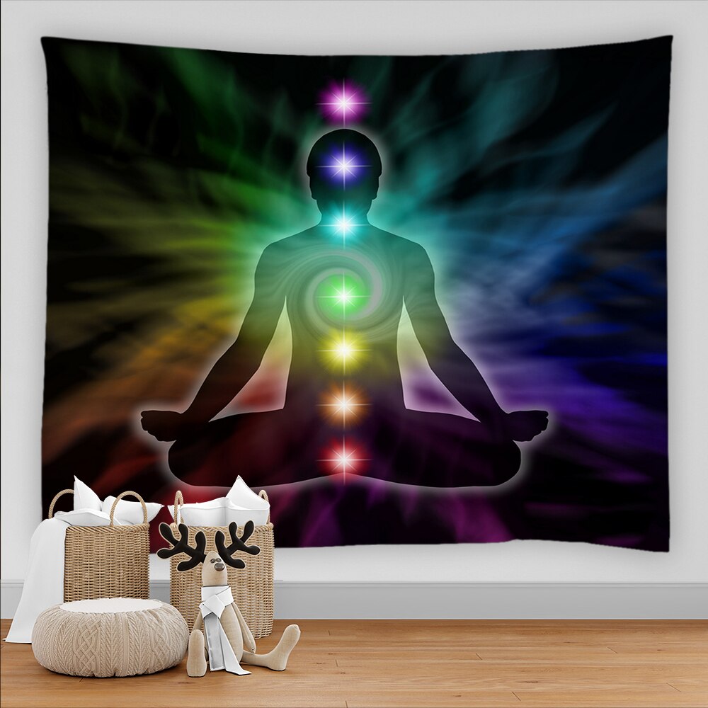 Indian Buddha Statue Meditation 7 Chakra Tapestry Wall Hanging Mandala ...