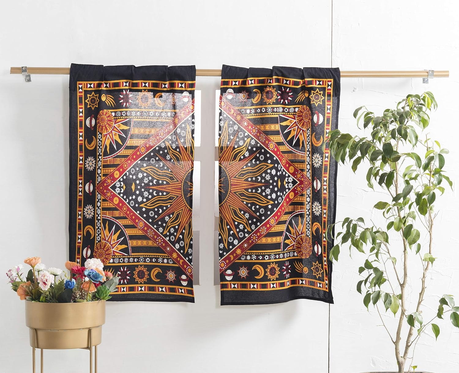Indian Burning Sun Hippie Mandala Window Curtains - Gypsy Bohemian Sun ...
